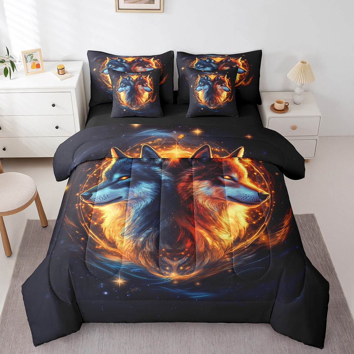 Wolf Comforter Set Glitter Galaxy King 7 Pieces Bedding Set Wolves ...