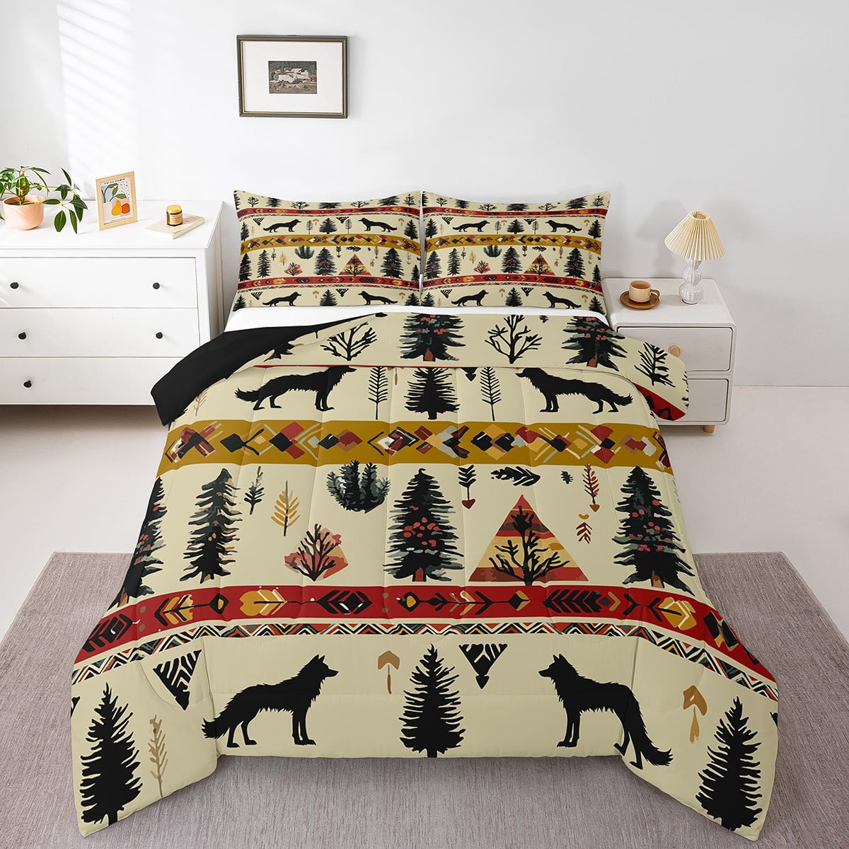 Wolf Comforter Set Queen Western Woodland Wildlife Bedding Sets Animal ...