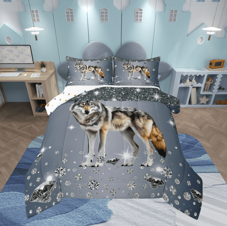 Wolf Comforter Set Sliver Sequin Fluid Art Bed Set,Crystal Diamond King ...
