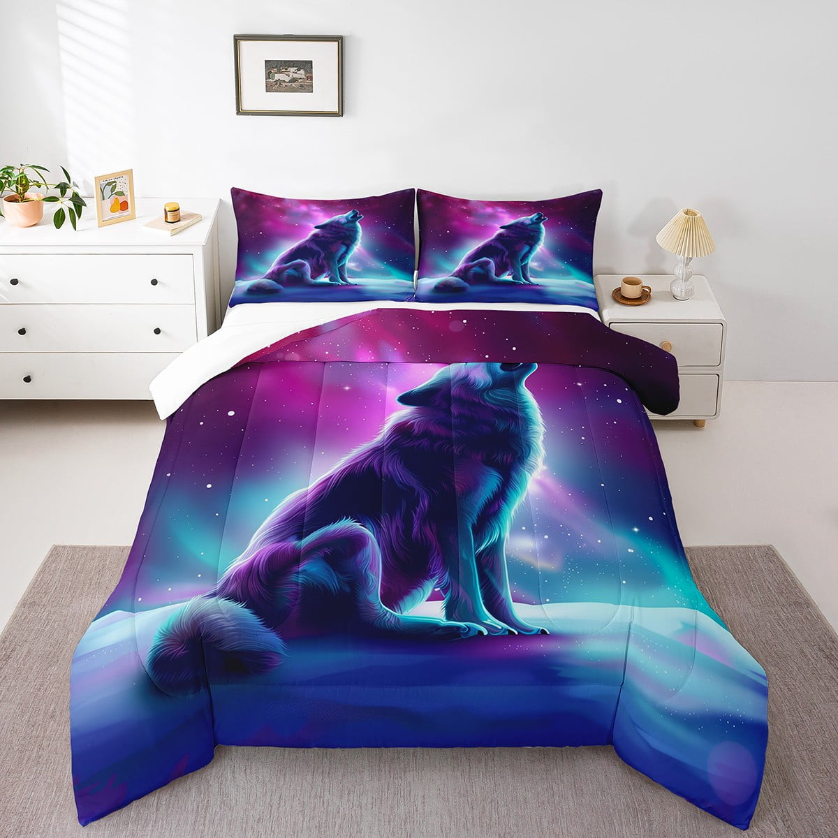 Wolf Comforter Sets,Polar Lights Bedding Sets Howling Wolves Down ...