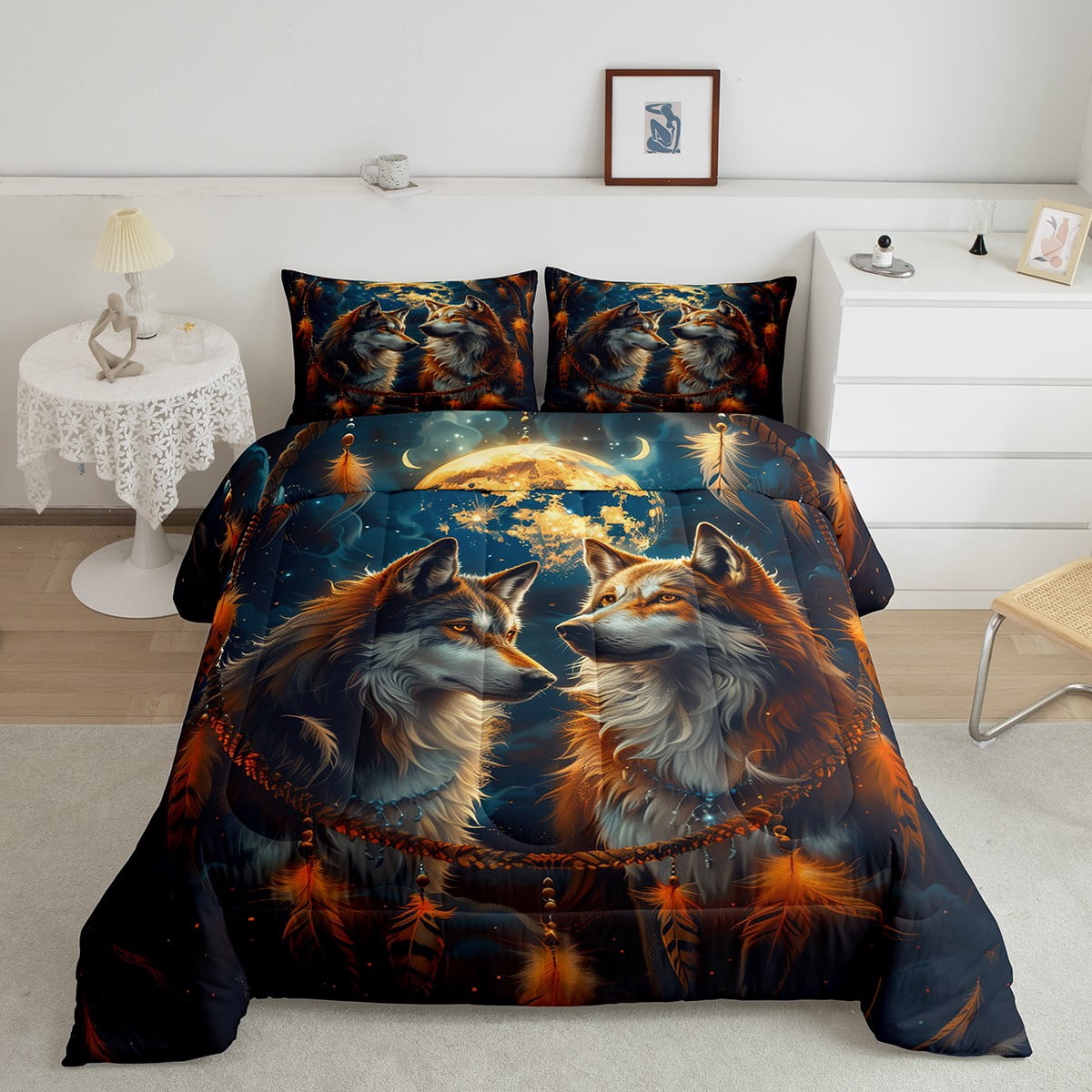 Wolf Comforter Set Dream Catchers Quilt Bed Set,Boho Feather Galaxy ...