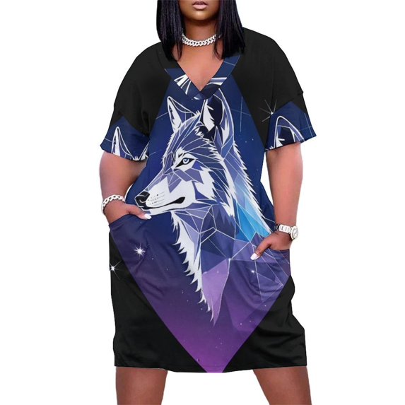 Wolf Constellation Art Print Loose Pocket Dress Dresses Summer Summer ...