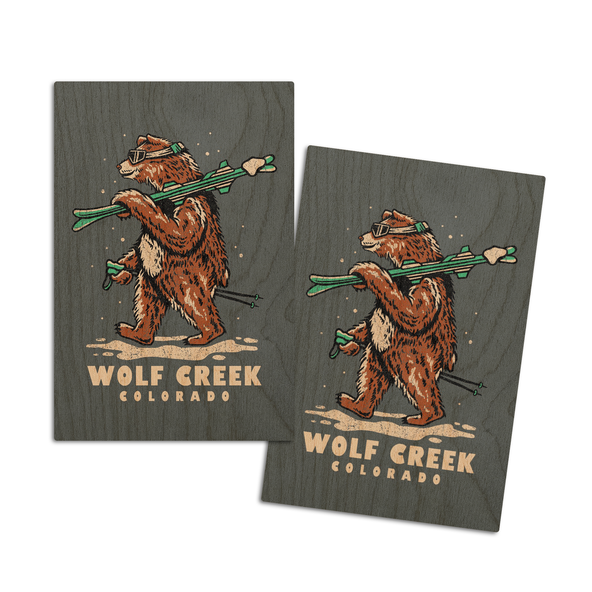 Wolf Creek, Colorado, Ski Bear (4x6 Birch Wood Postcards, 2-Pack ...