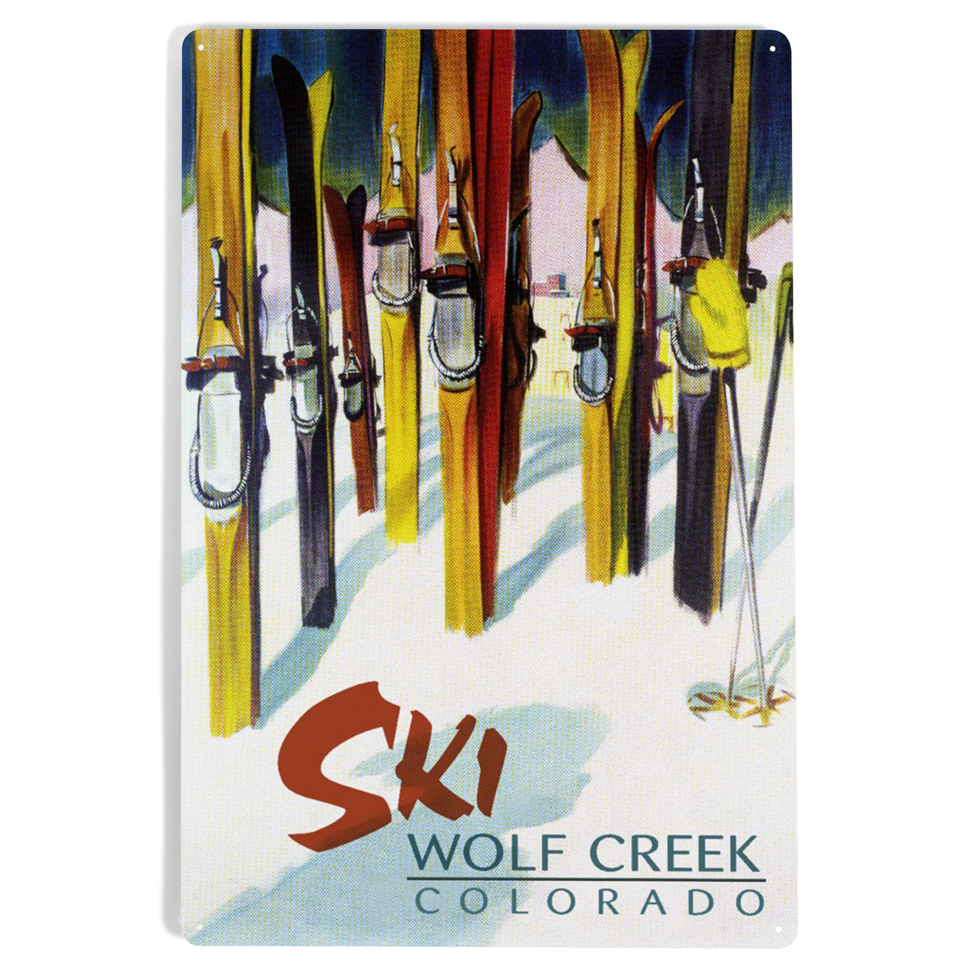 Wolf Creek, Colorado, Ski, Colorful Skis (12x18 Aluminum Art, Indoor ...