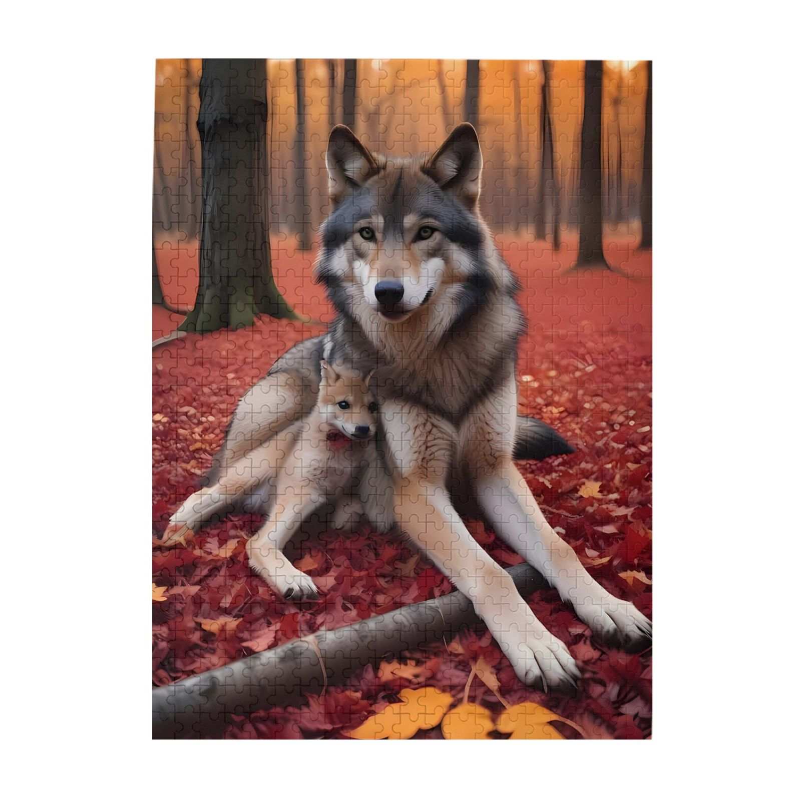 Wolf Cub Forest Autumn Leaves 1000-Piece Wooden Jigsaw Puzzle for ...