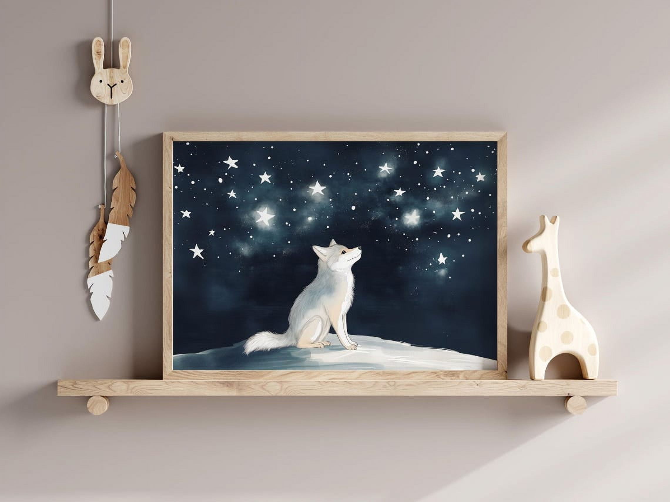 Wolf Cub Kids Room Decor, Cute Wolf Forest Animal Poster, Night Sky ...