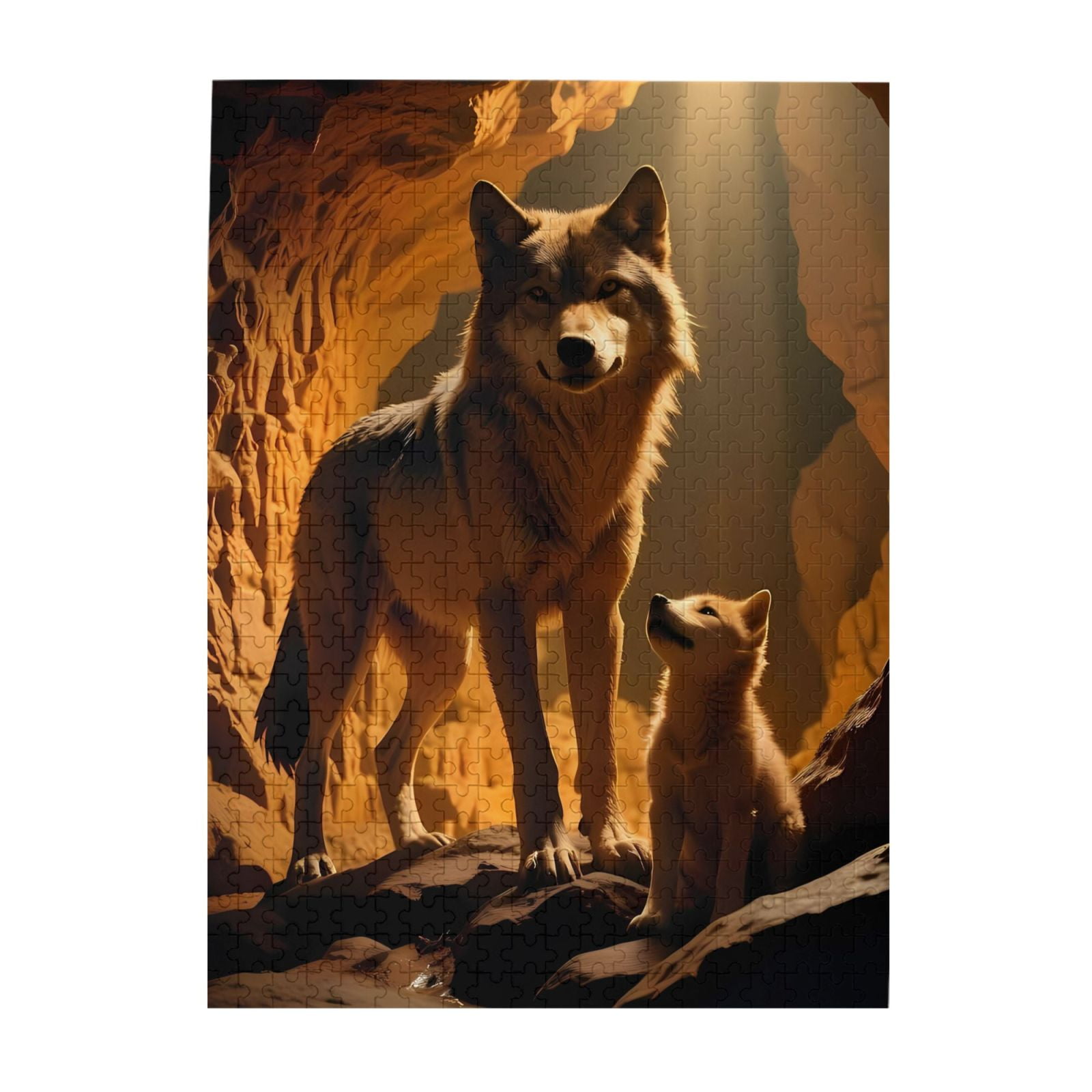 Wolf Cub Rock Cave Sunlight 1000-Piece Wooden Jigsaw Puzzle for Adults ...