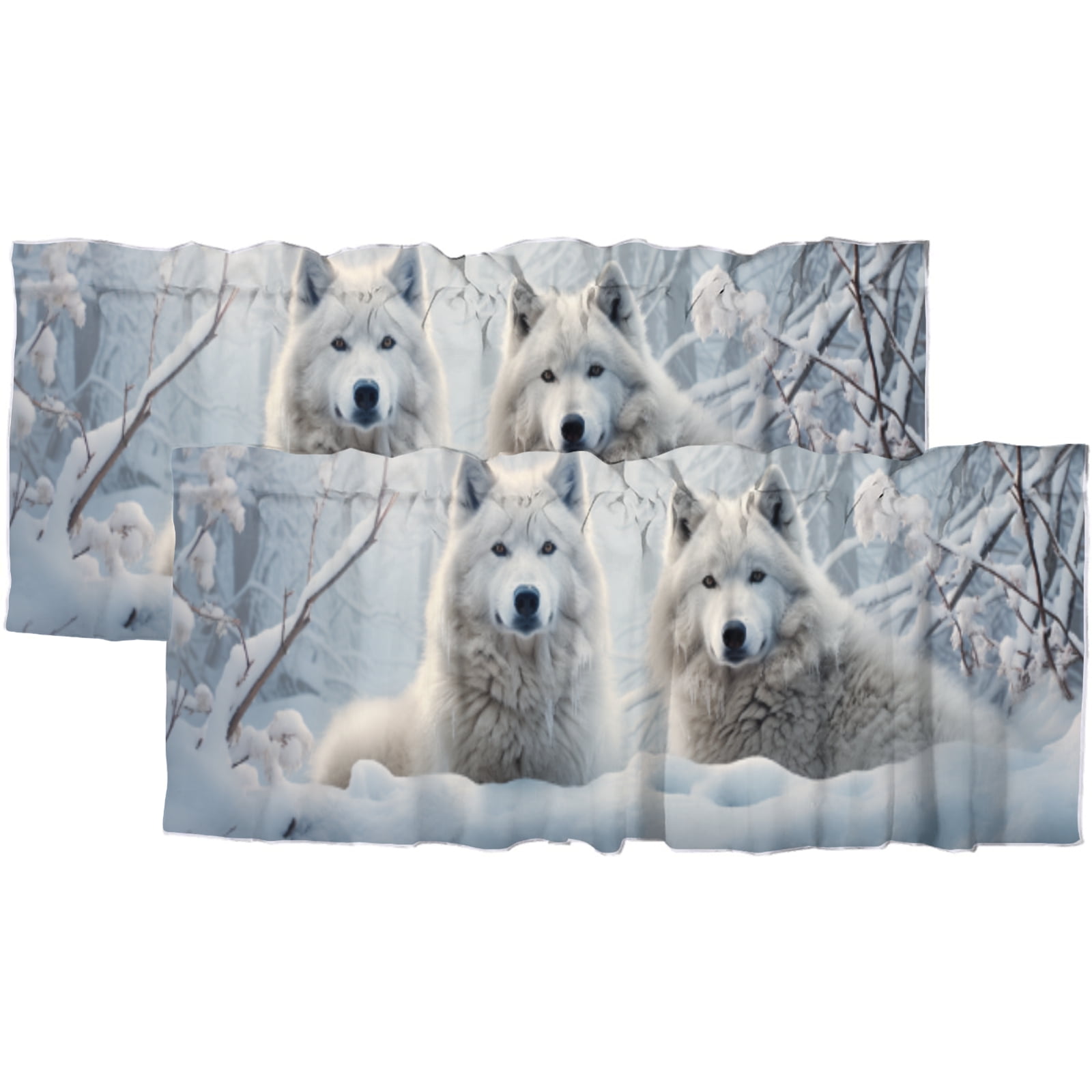 Wolf Curtain Valances Wildlife Animal Pine Trees Winter Snow Natural ...