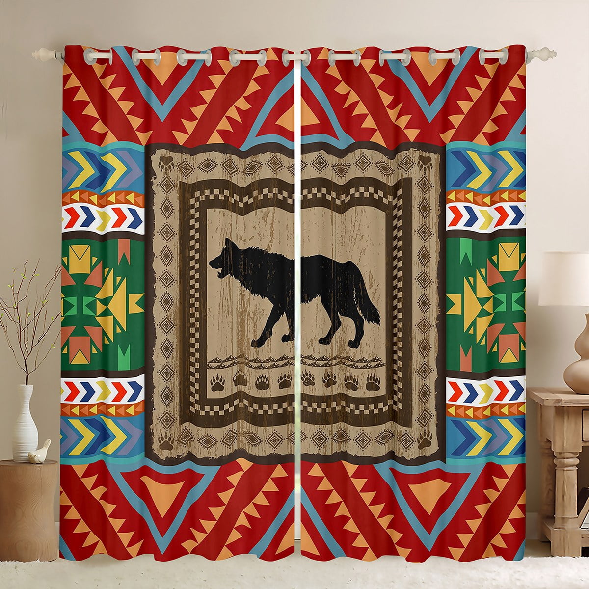 Wolf Curtains Tribal Aztec 30%-50% Blackout Curtains Cabin Decor ...