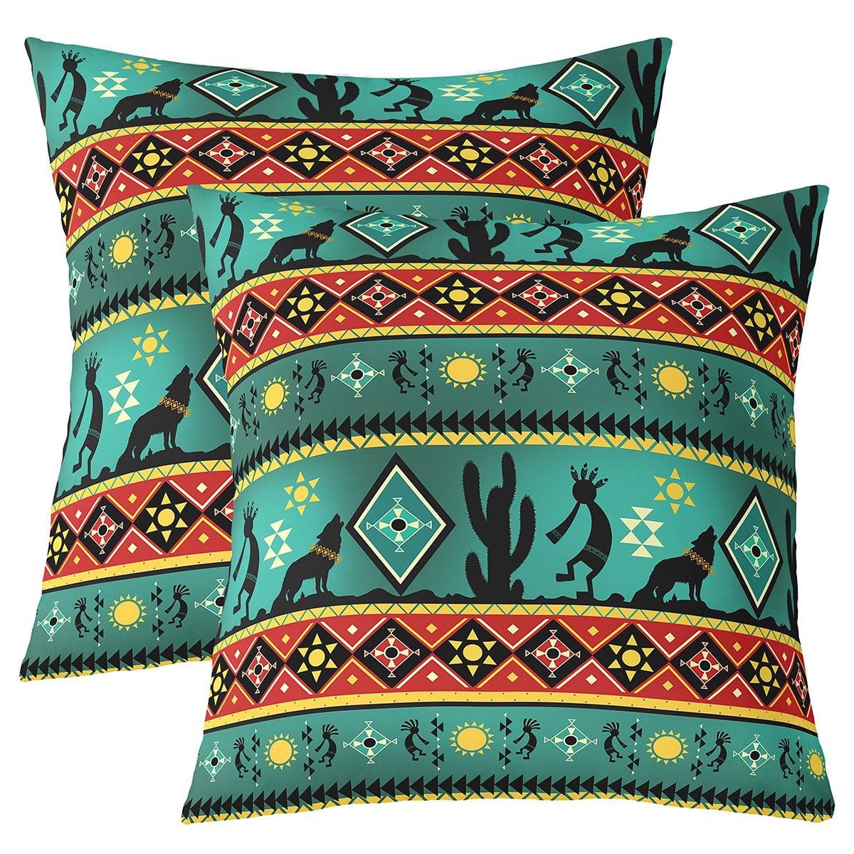 Wolf Cushion Cases 18x18 Inch Aztec Set of 2 Throw Pillow Covers ...