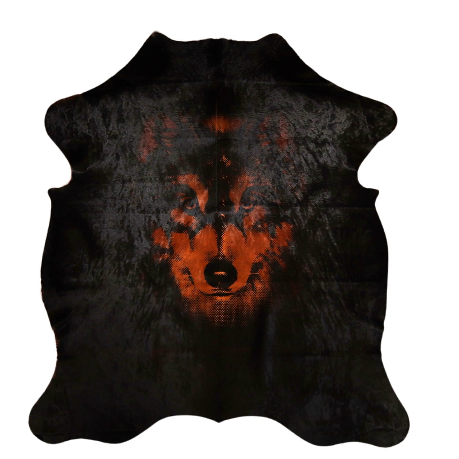 Wolf Design On Genuine Black Cowhide Rug (L 7'3" x W 5'9") - Walmart.com