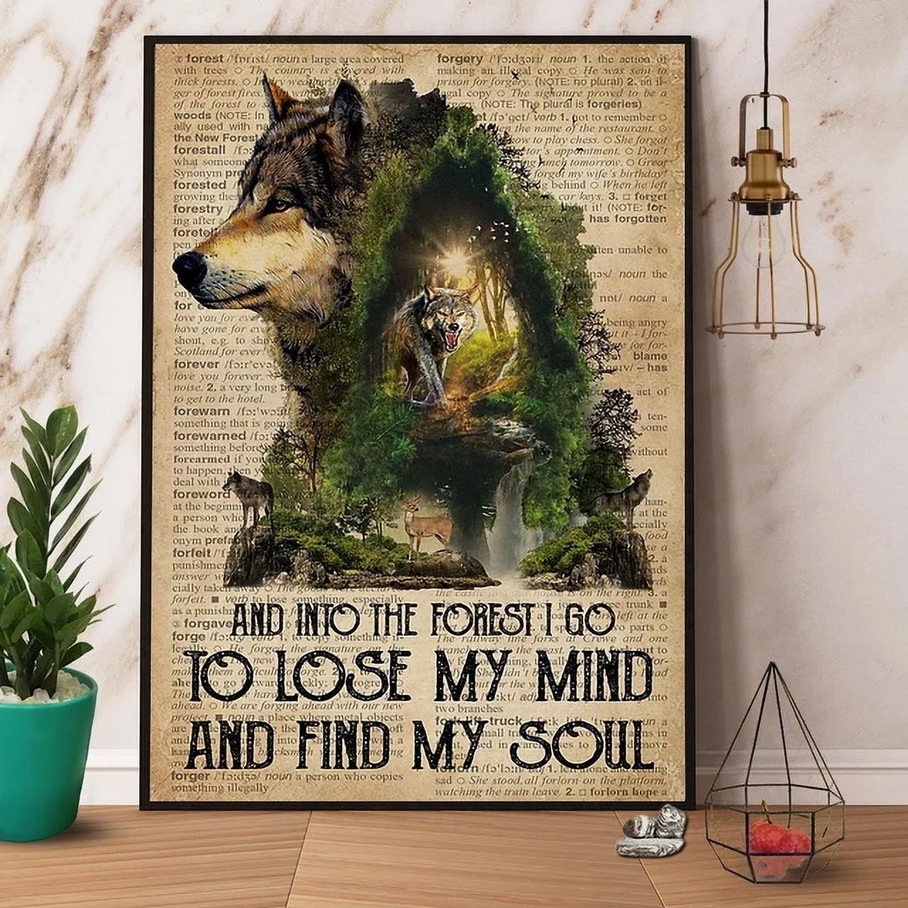 Wolf Dictionary Forest I Go To Lose My Mind Vintage Vertical Paper ...