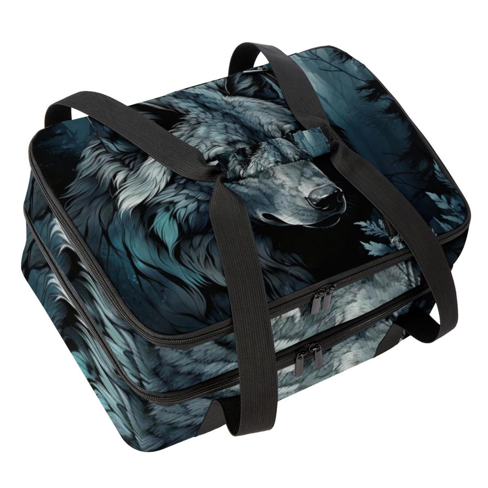 Wolf Double Layered Insulated Lunch Bag with Two Compartments - Large ...