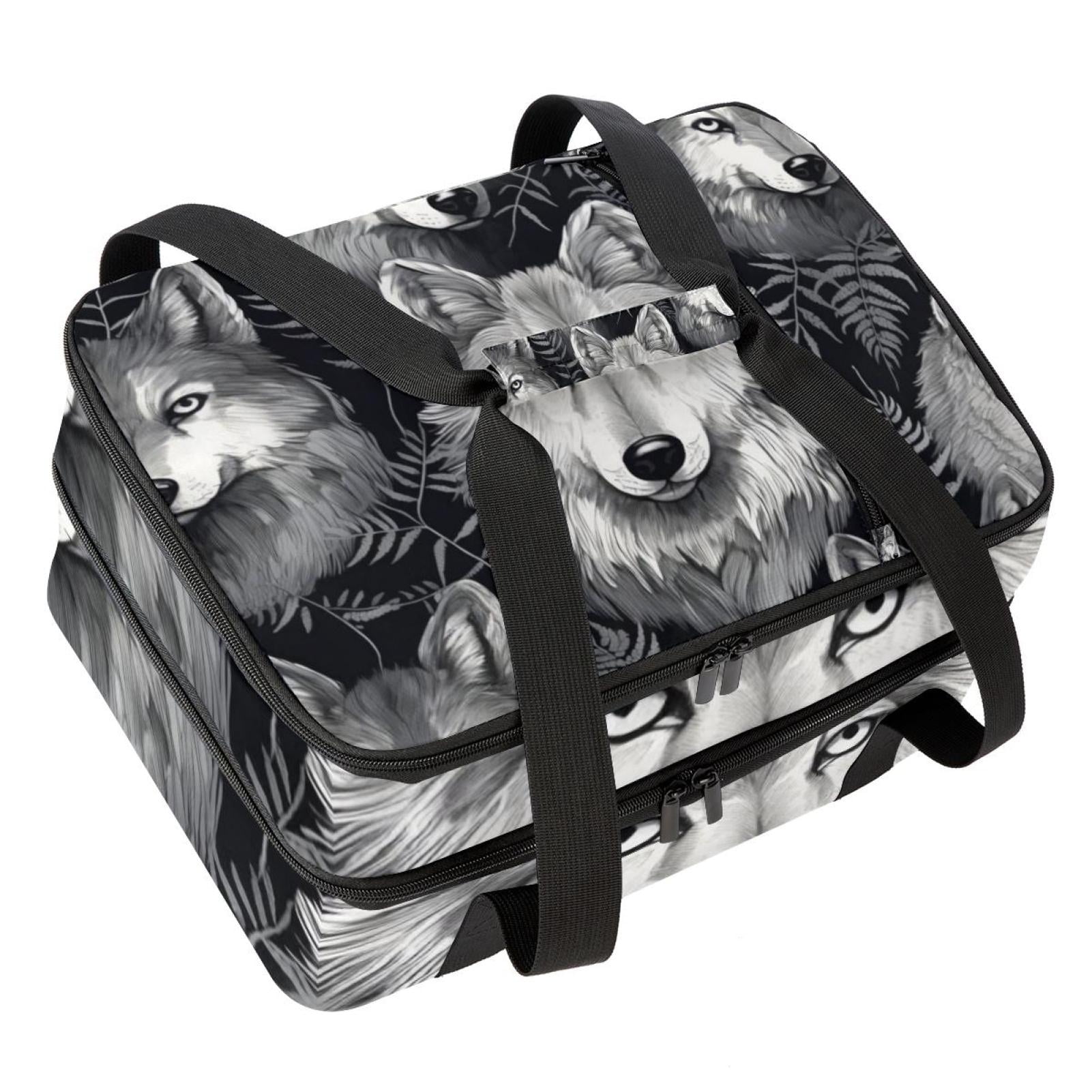 Wolf Double Layered Insulated Lunch Bag with Two Compartments for Hand ...
