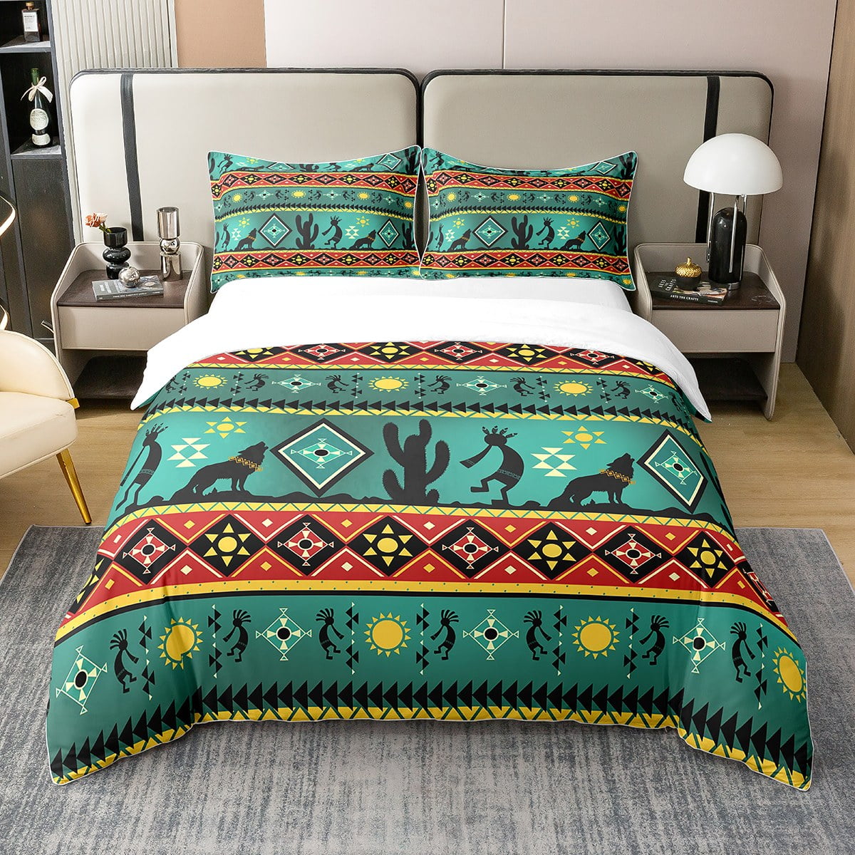 Wolf Duvet Cover Full Size Aztec 100% Cotton Comforter Cover ...