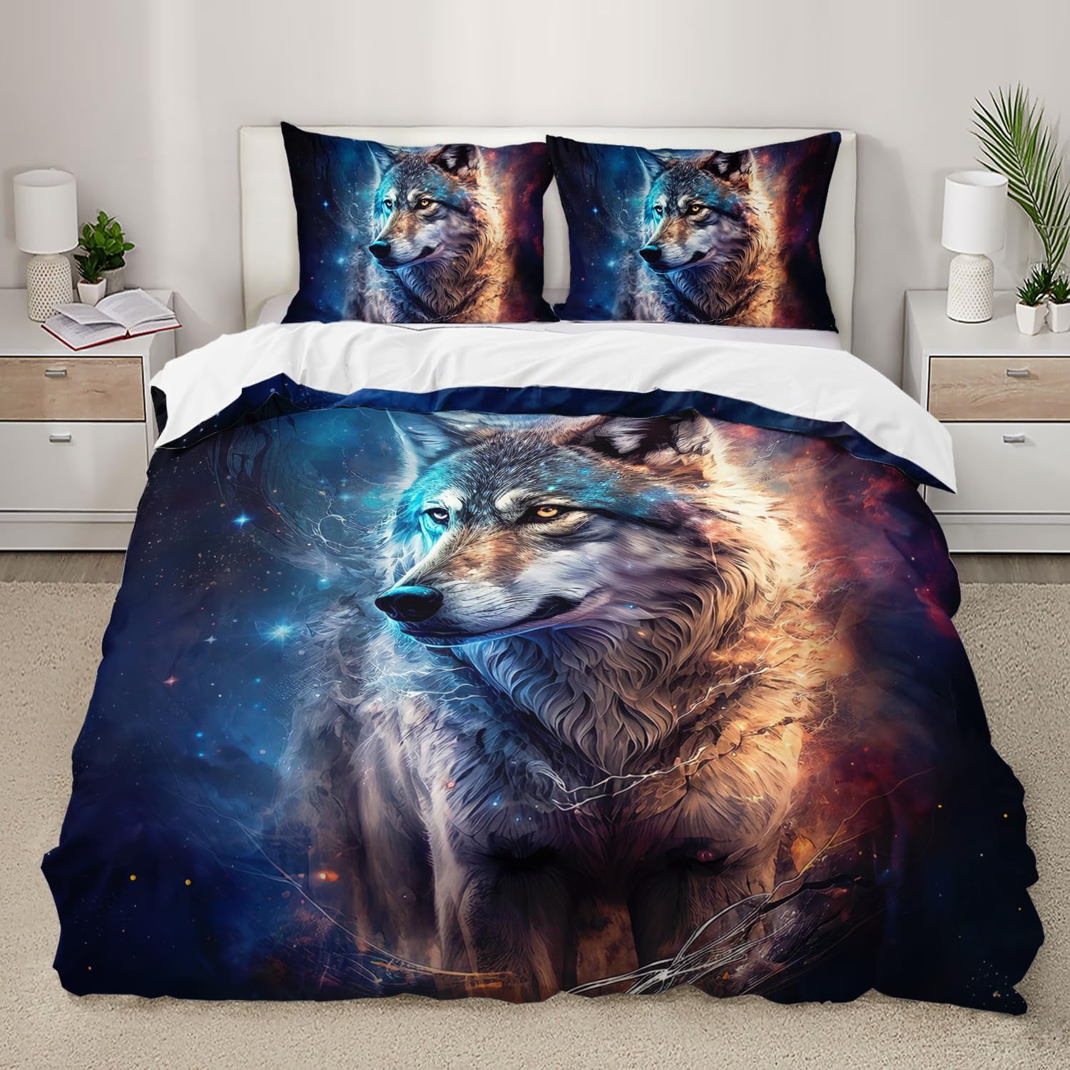 Wolf Duvet Cover Set, 3D Galaxy Wolf Bedding Set,Safari Animal Wolf ...