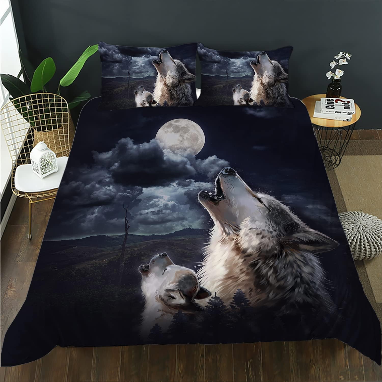 Wolf Duvet Cover Set for Boys Adults, Wolf Father and Son Howling ...