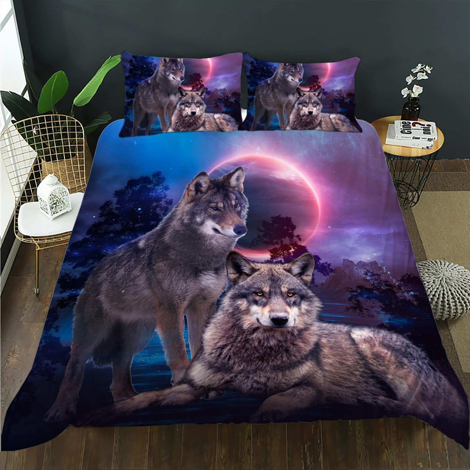 Wolf Duvet Cover Set, Outdoors Wolf Comforter Cover Set,Safari Animals ...