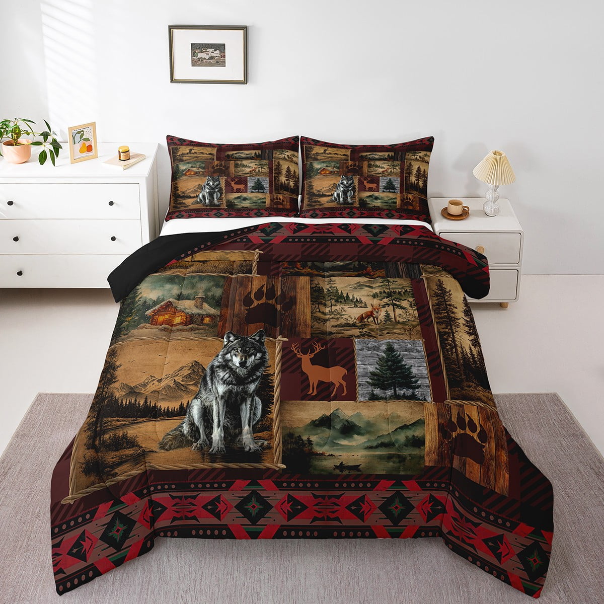 Wolf Duvet Insert King Size,Rustic Farmhouse Patchwork Down Comforter ...