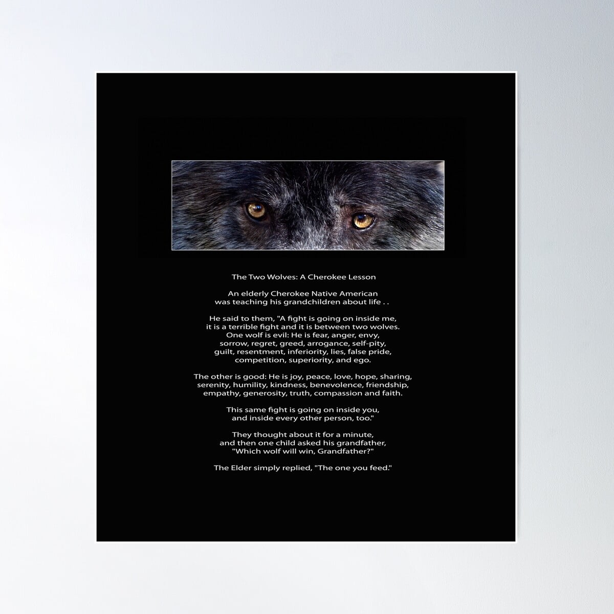 Wolf Eyes The Two Wolves Cherokee Tale Poster Wall Art, Modern Wall ...