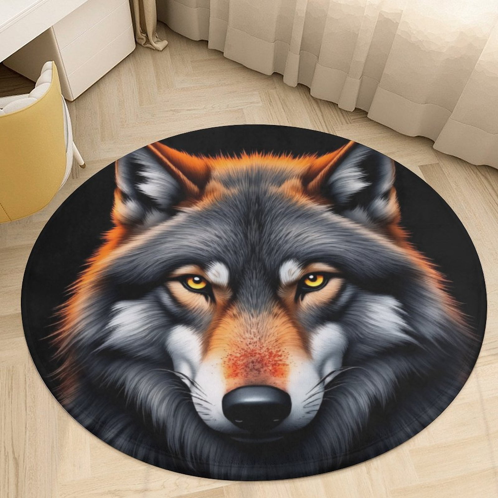 Wolf Face Illustration Round Area Rugs for Bedroom Living Room, 4FT ...