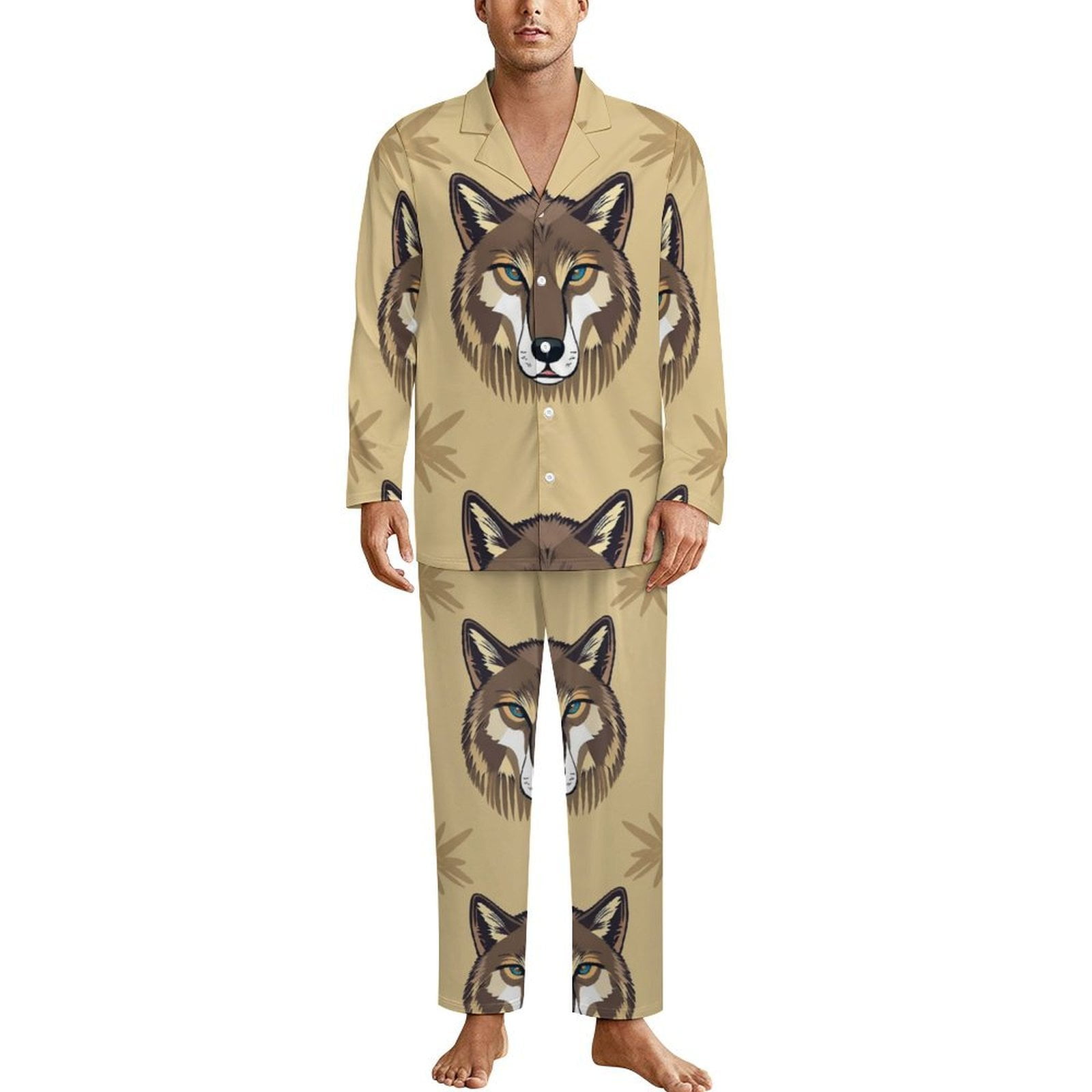 Wolf Face Pattern Pajama Set Autumn Soft Home Sleepwear Man 2 Piece ...