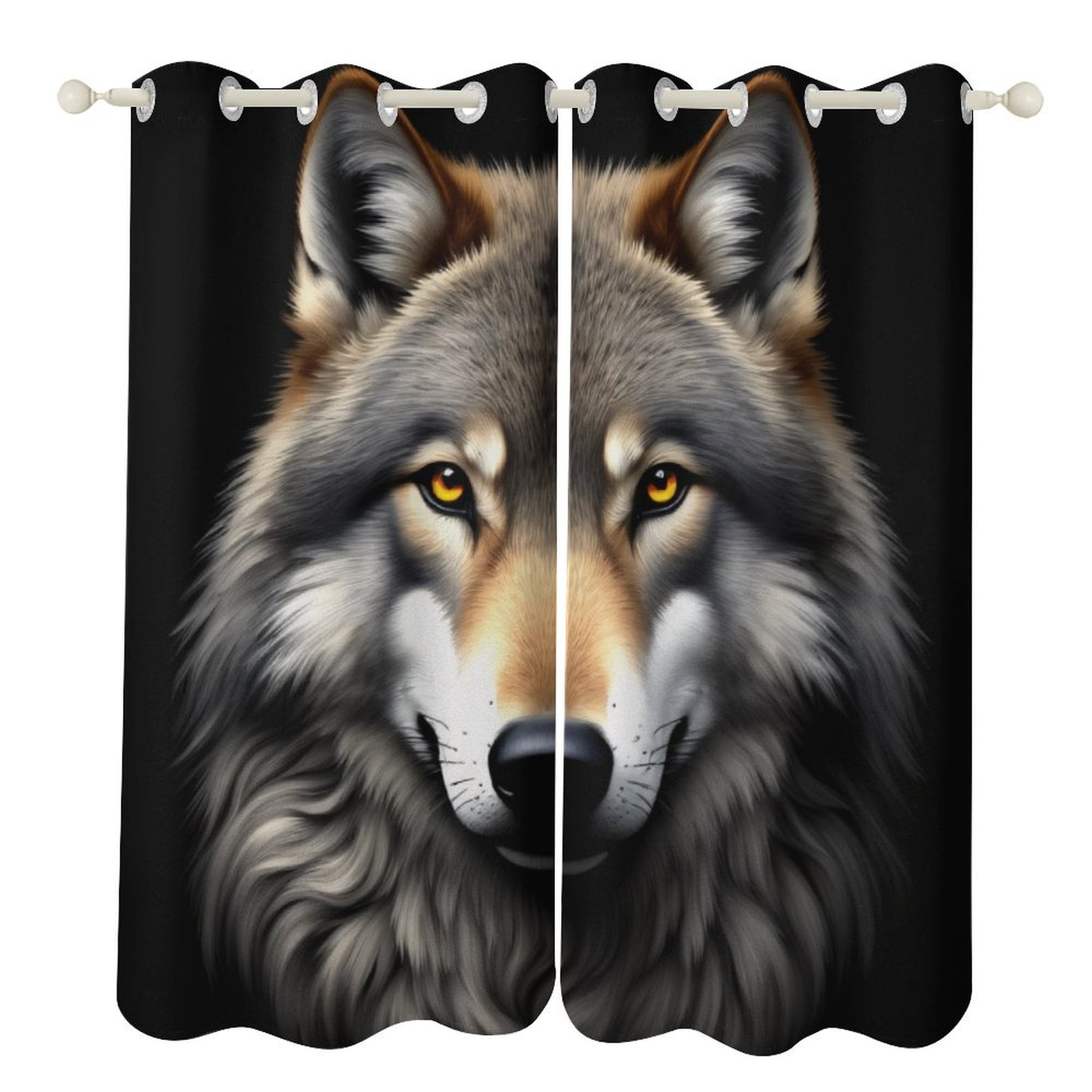 Wolf Face Portrait Blackout Window Curtains for Bedroom Living Room ...