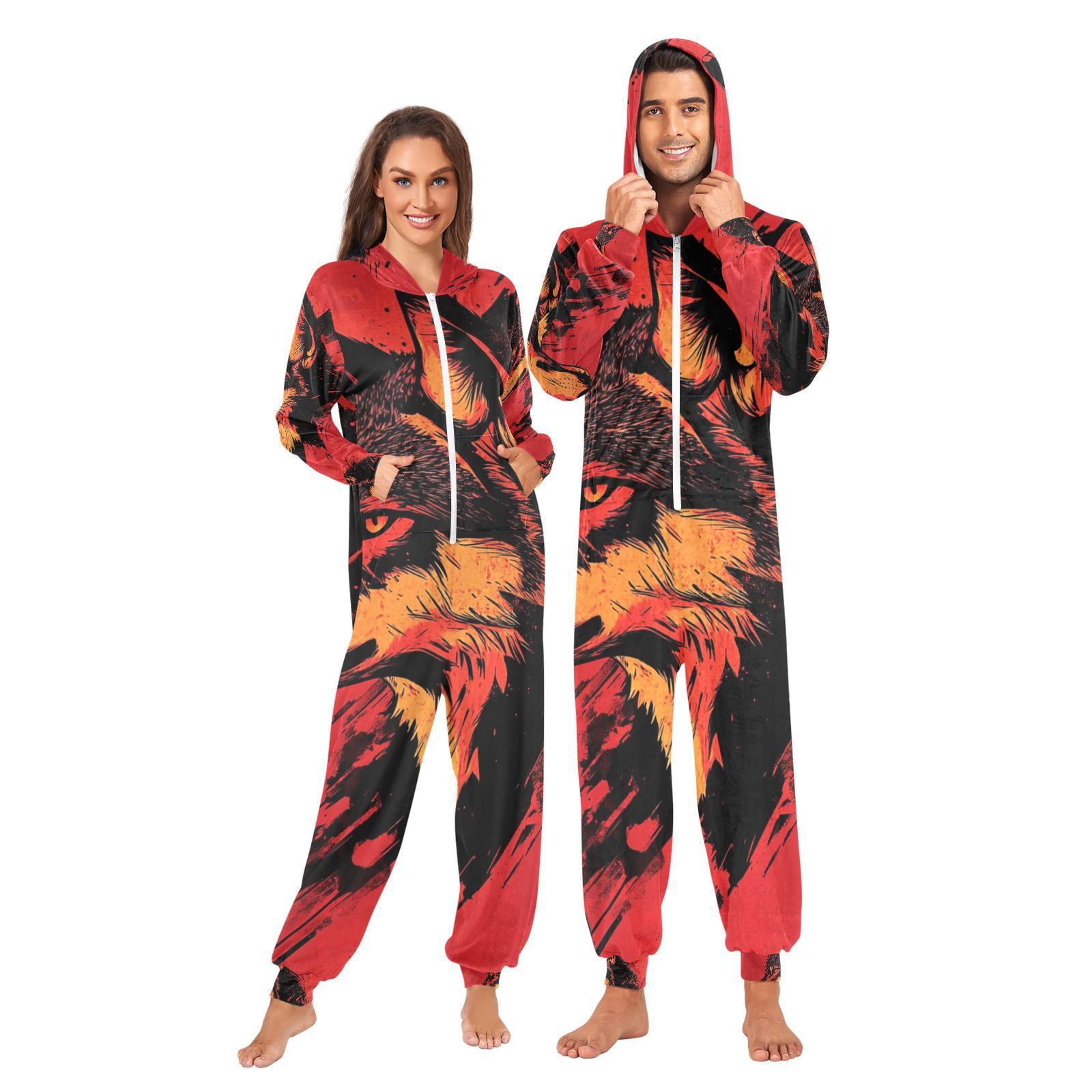 Wolf Face Red Adult Onesie Pajamas Slim Fit Christmas One Piece Suit ...