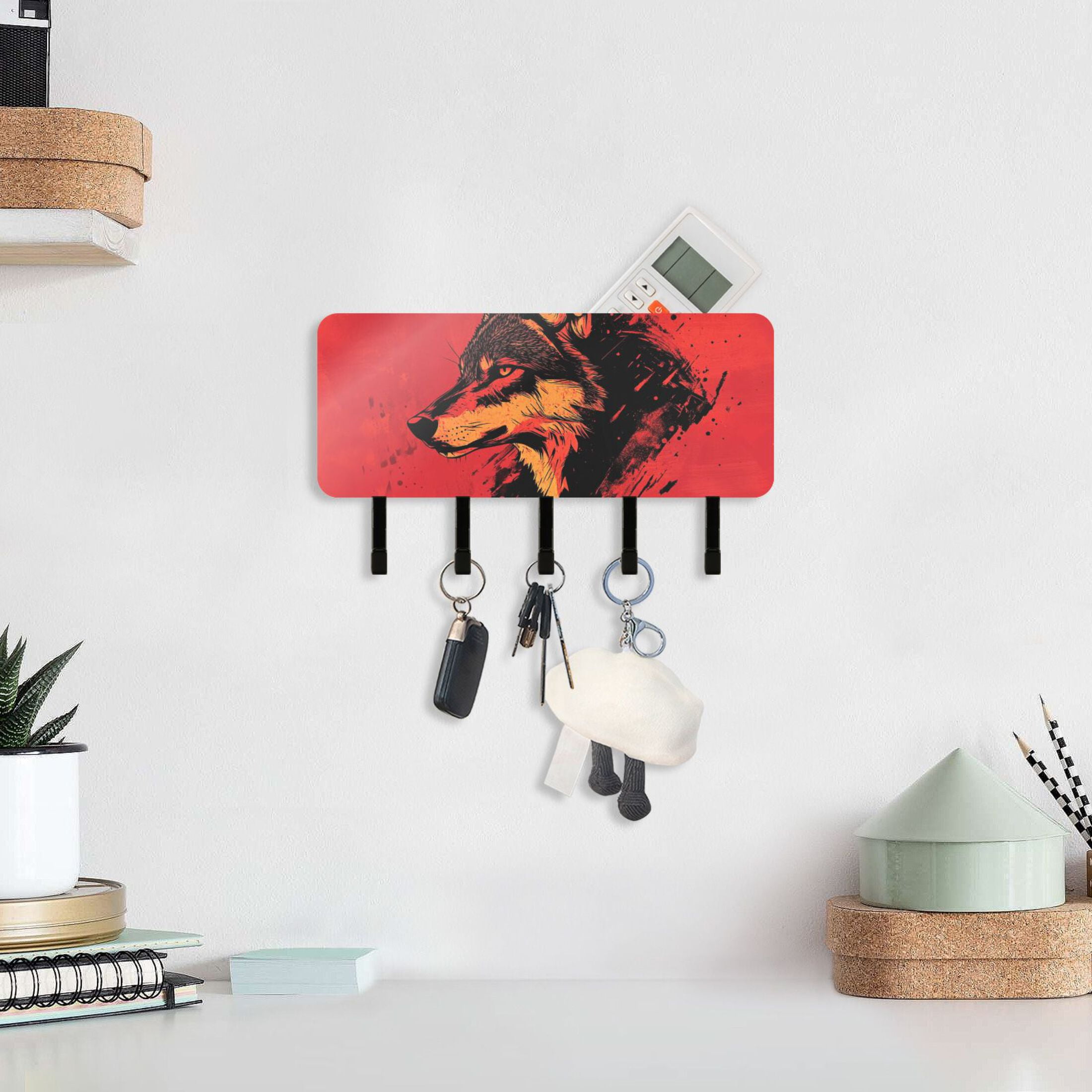 Wolf Face Red Key Holder for Wall Mail Holder Organizer with 5 Key ...