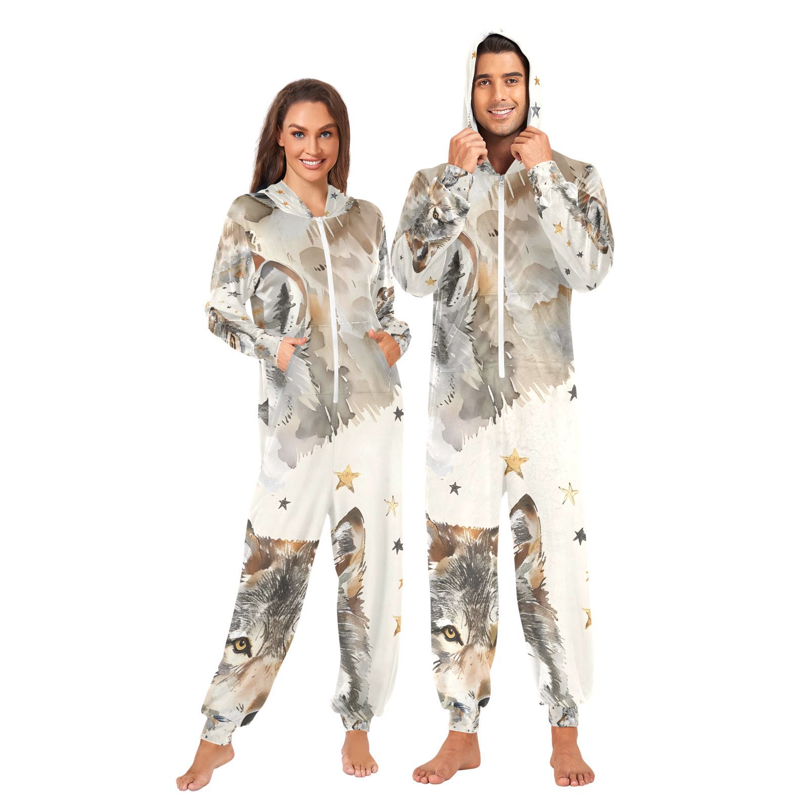 Wolf Face Stars Adult Onesie Pajamas Slim Fit Christmas One Piece Suit ...