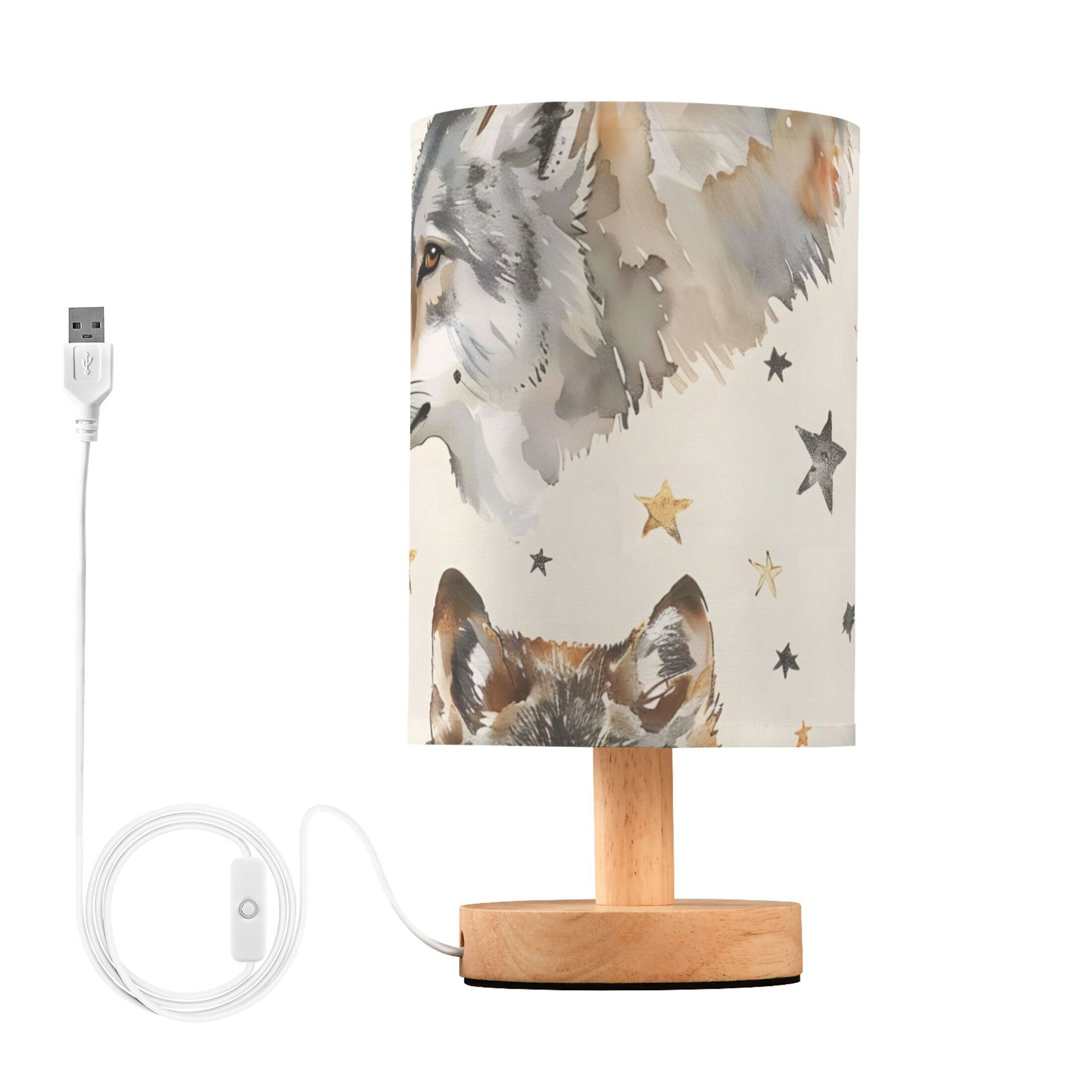 Wolf Face Stars Table Lamp for Desk Nightstand Lamp with USB Modern ...