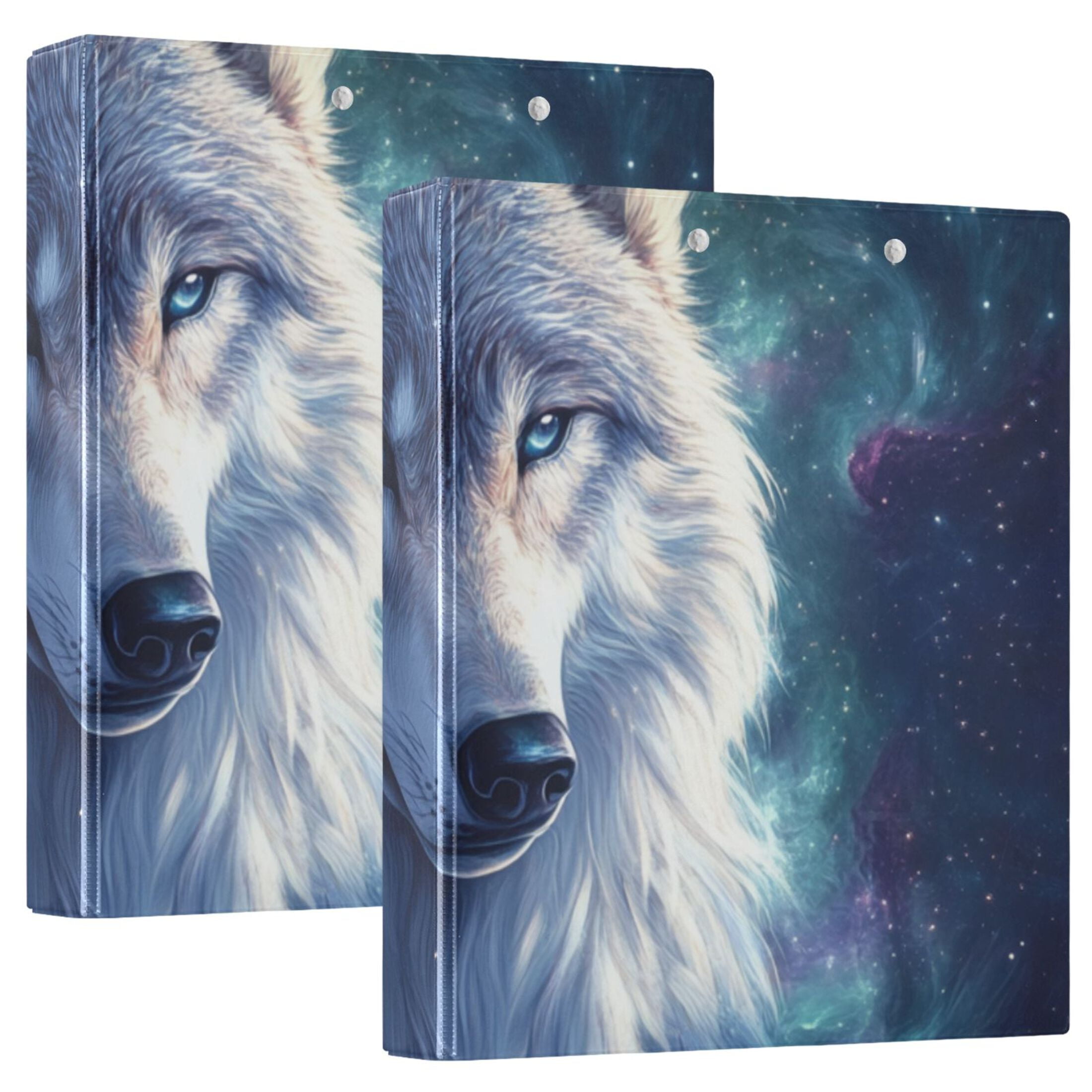 Wolf Face in Nebula Round Ring Binder 3 Rings 1.5" Capacity File ...