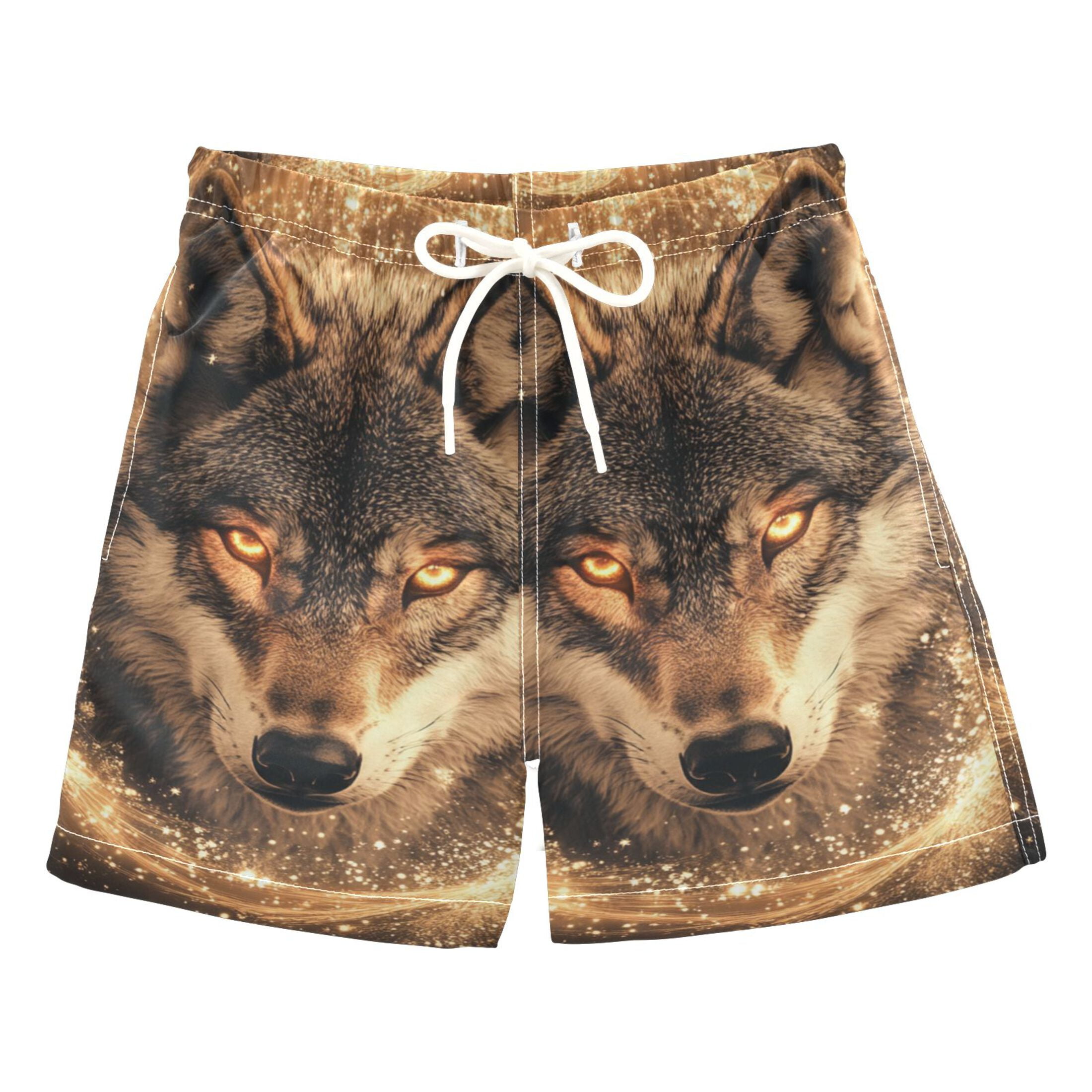 Wolf Face with Shining Stars Boys' Swim Trunks Board Shorts Beach Pants ...