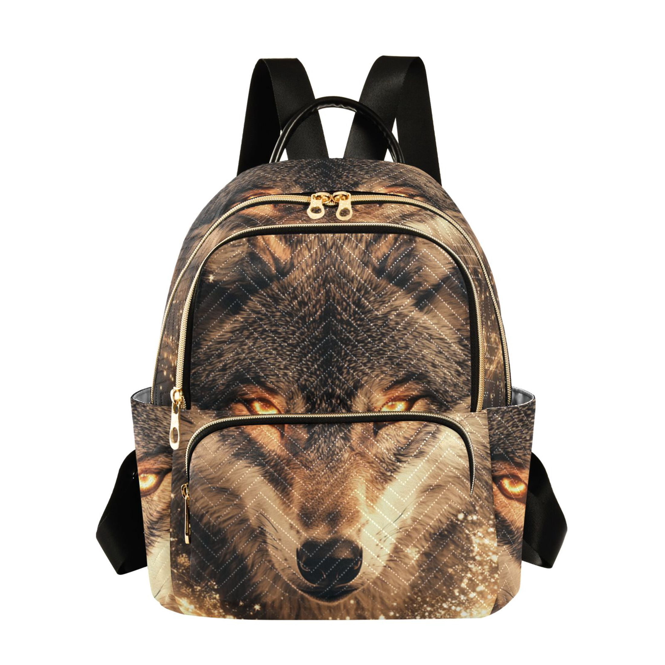 Wolf Face with Shining Stars Quilted Backpack Fashion Daypack Commuter ...