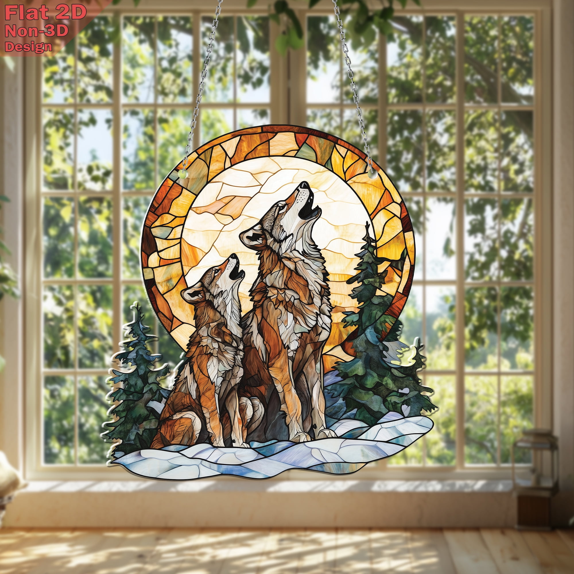 Wolf Family Stained Glass Effect Acrylic Window Hanging – Majestic ...