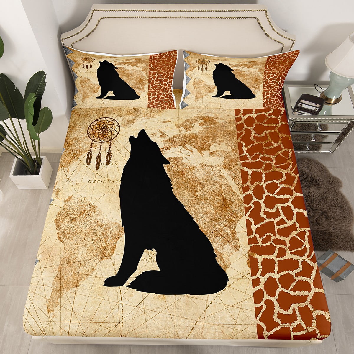 Wolf Fitted Sheet Dream Catchers Bed Sheets for Women Adult,Animal Hide ...