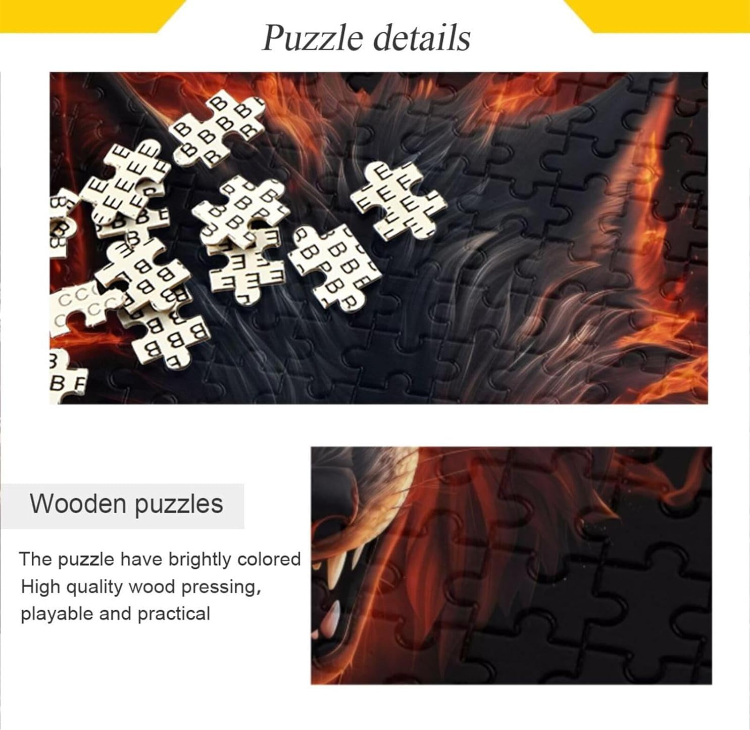 Wolf with Flames Jigsaw Puzzle, 500 Pieces Paper Wood Composite ...