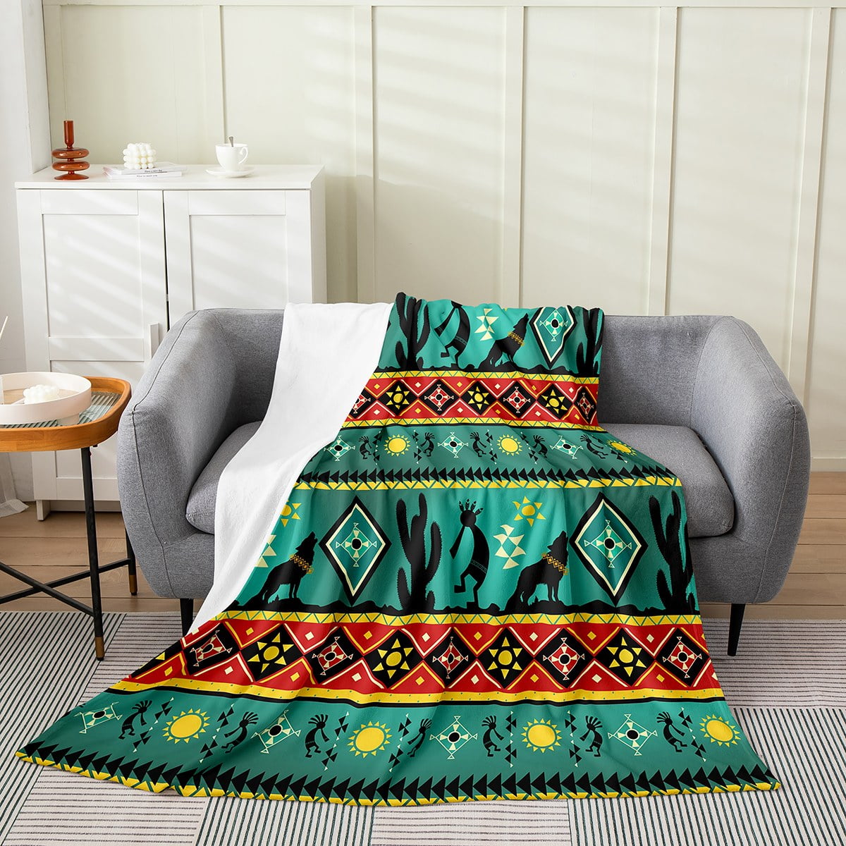 Wolf Fleece Blanket 40x50 Aztec Blanket, Southwestern Ethnic Tribal ...
