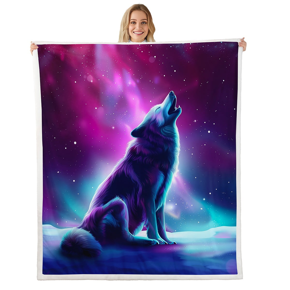 Wolf Fleece Blanket,Polar Lights Sherpa Blanket Howling Wolves Throw ...