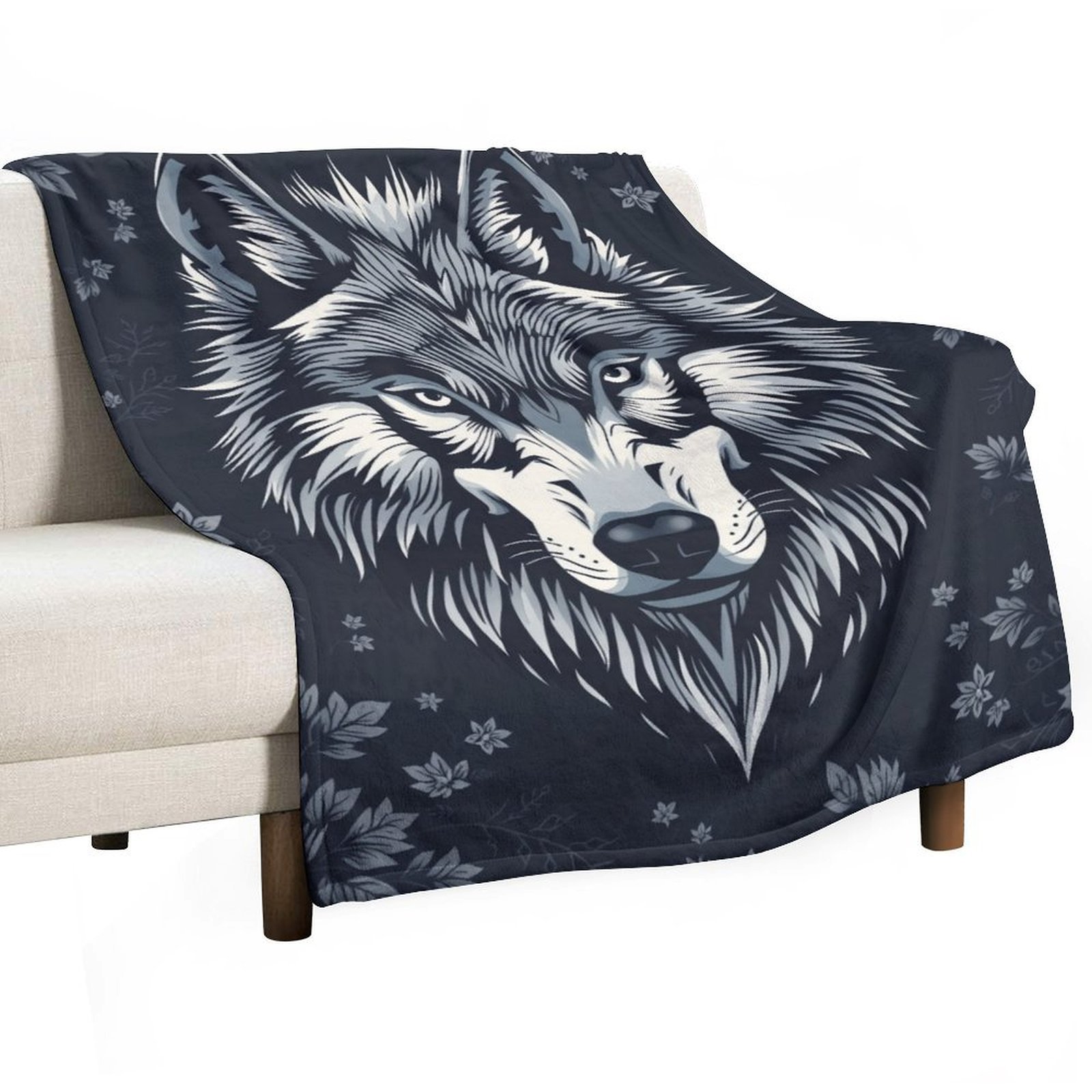 Wolf Floral Design Blanket Picnic Blankets Warm Blanket Soft And ...