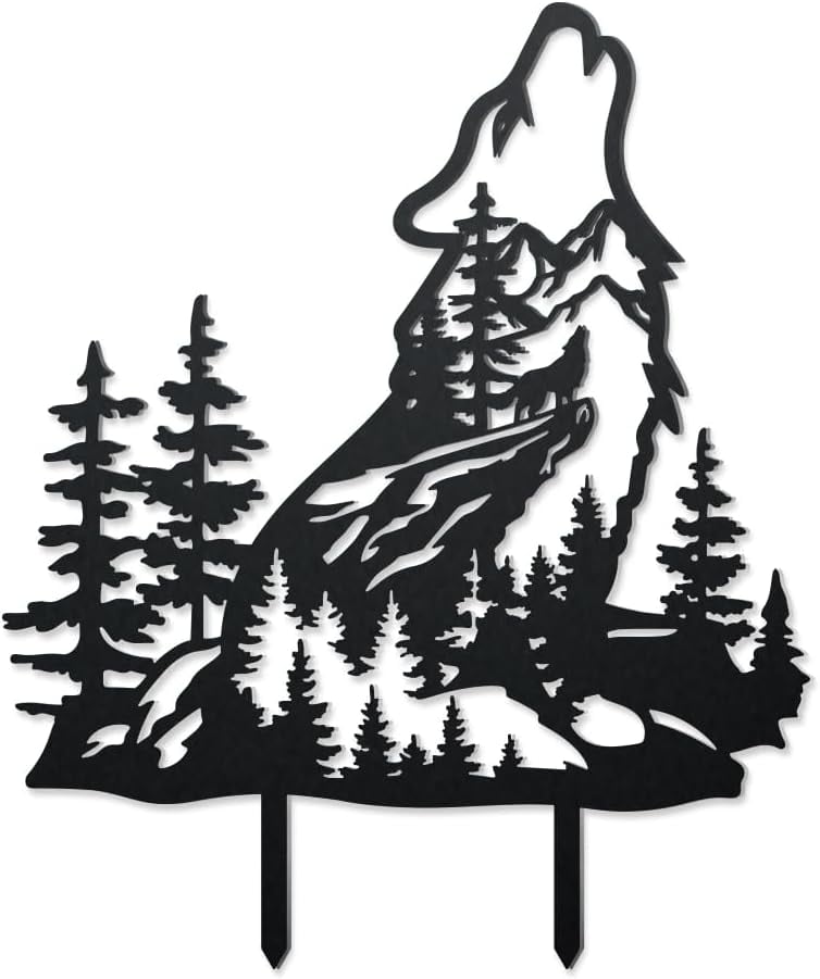 Wolf Forest Metal Garden Stakes Decor Iron Wolf Outdoor Silhouette ...