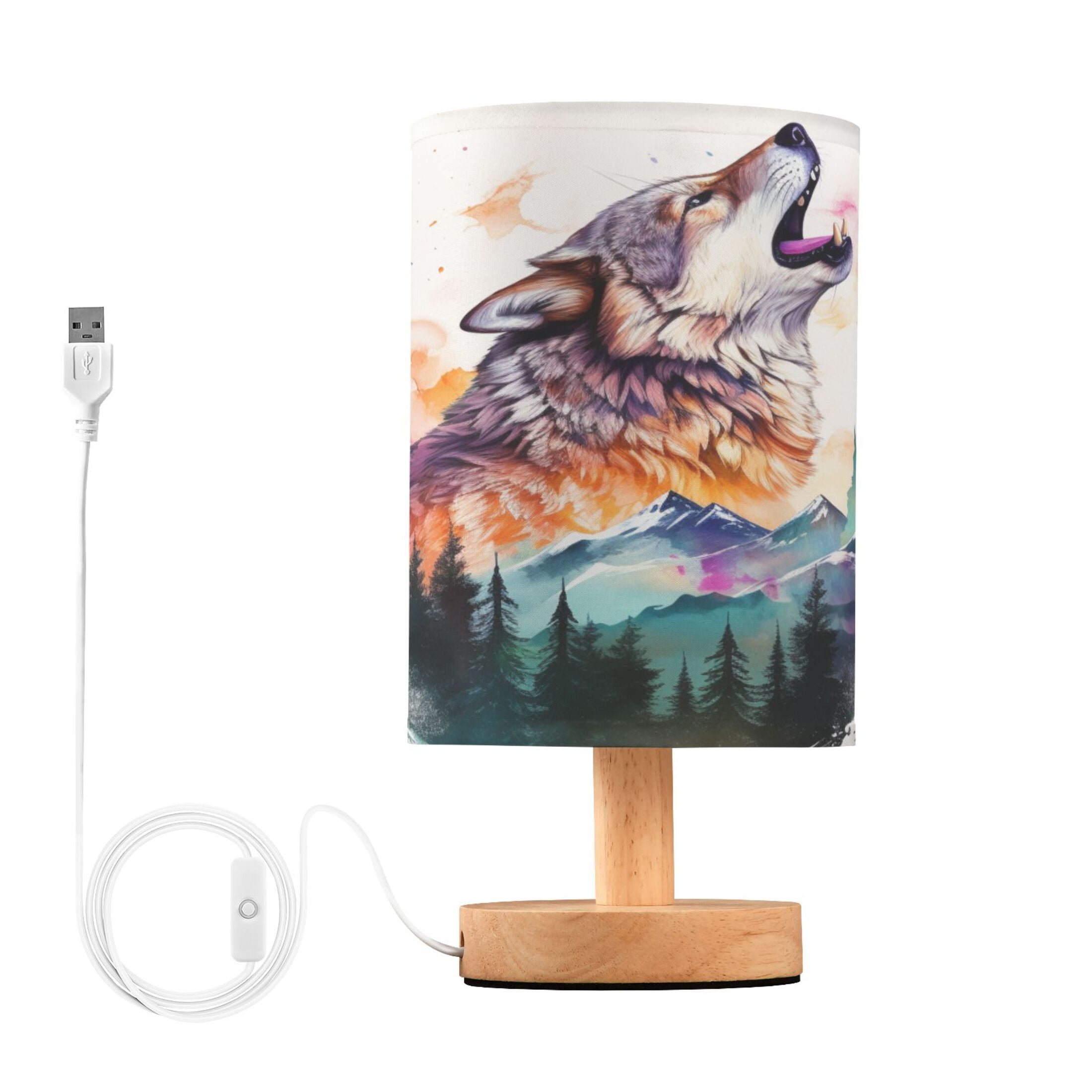 Wolf Forest Mountain Table Lamp USB Bedside Desk Nightstand Lamp ...