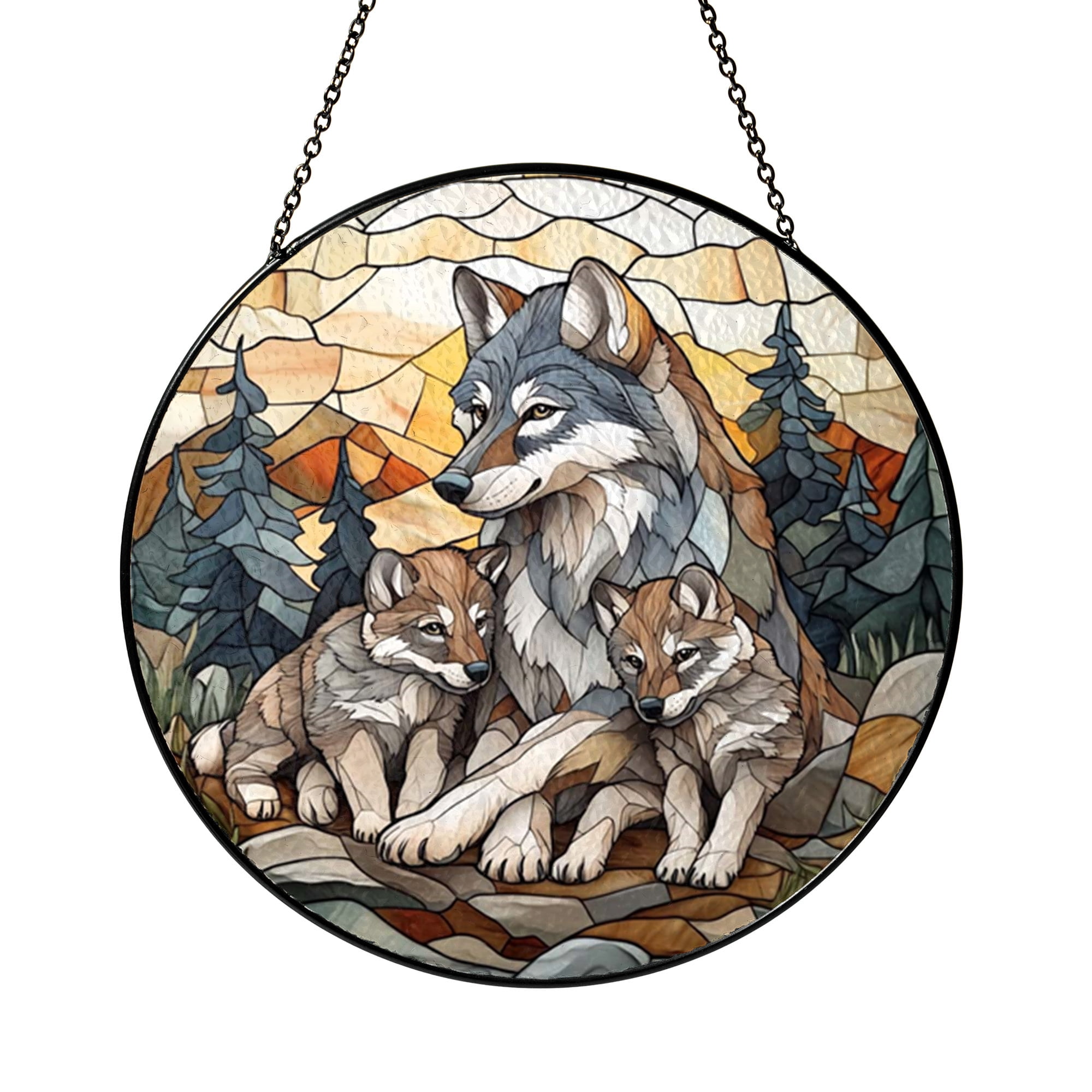 Wolf Forest Scene Stained Glass Suncatcher – Nature Window Decor2101 ...
