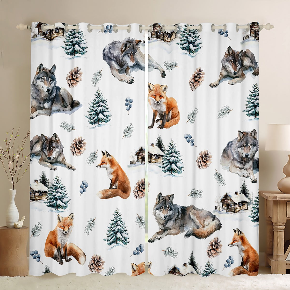 Wolf Fox Window Curtains Drapes,Cute Wolves Safari Animal Curtains ...