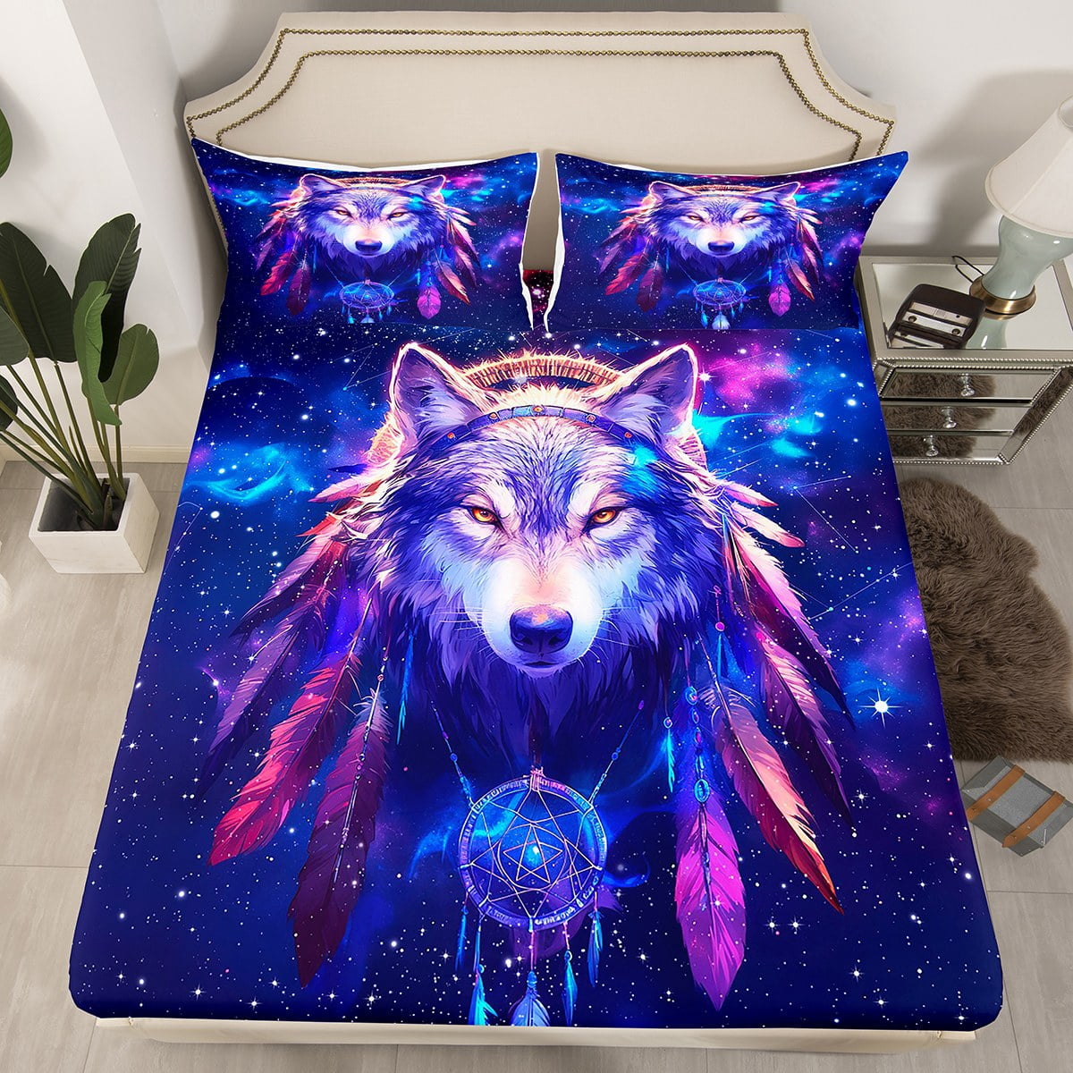 Wolf Full Bed Sheets Bohemian Exotic Dreamcatcher Fitted Sheet Boho ...