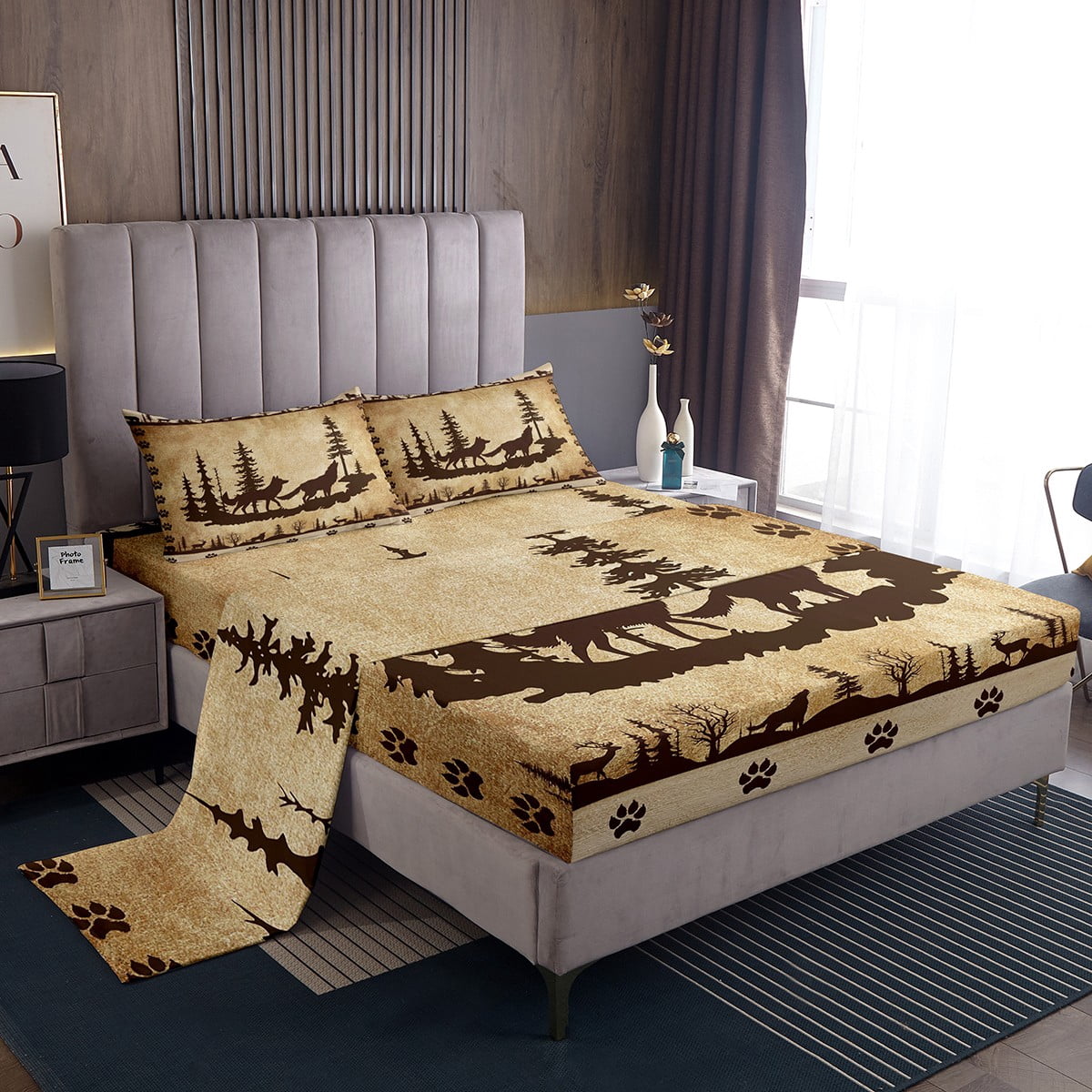 Wolf Full Bedding Set,Rustic Farmhouse Cabin Bed Sheets Set Teens Adult ...