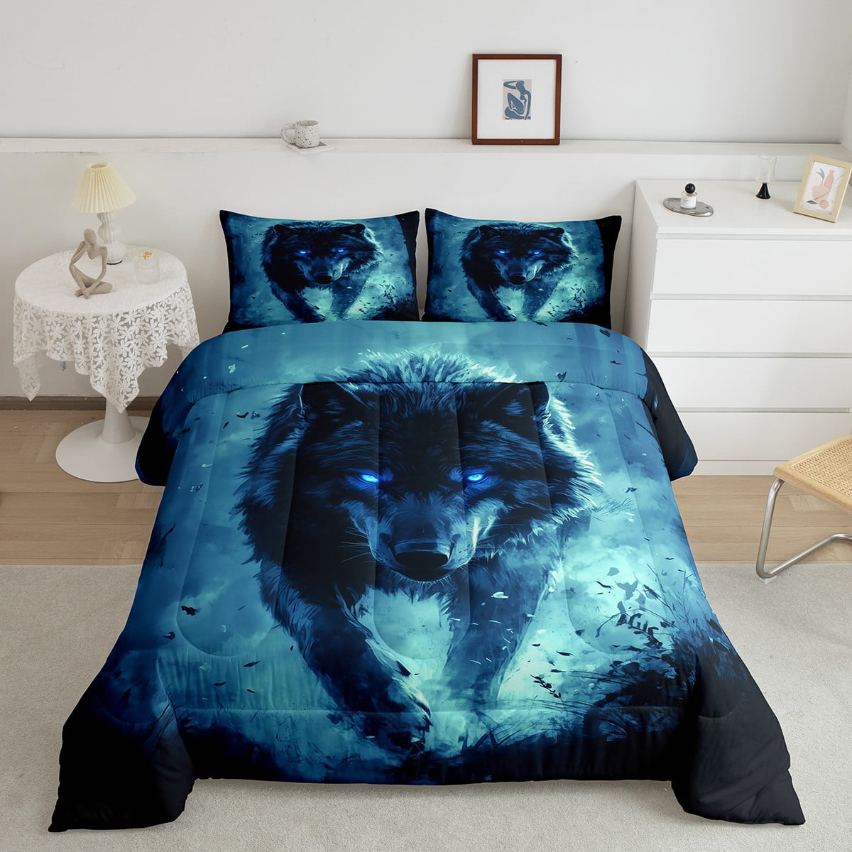Wolf Full Down Comforter Blue Wolves Print Comforter Set,Wildlife ...