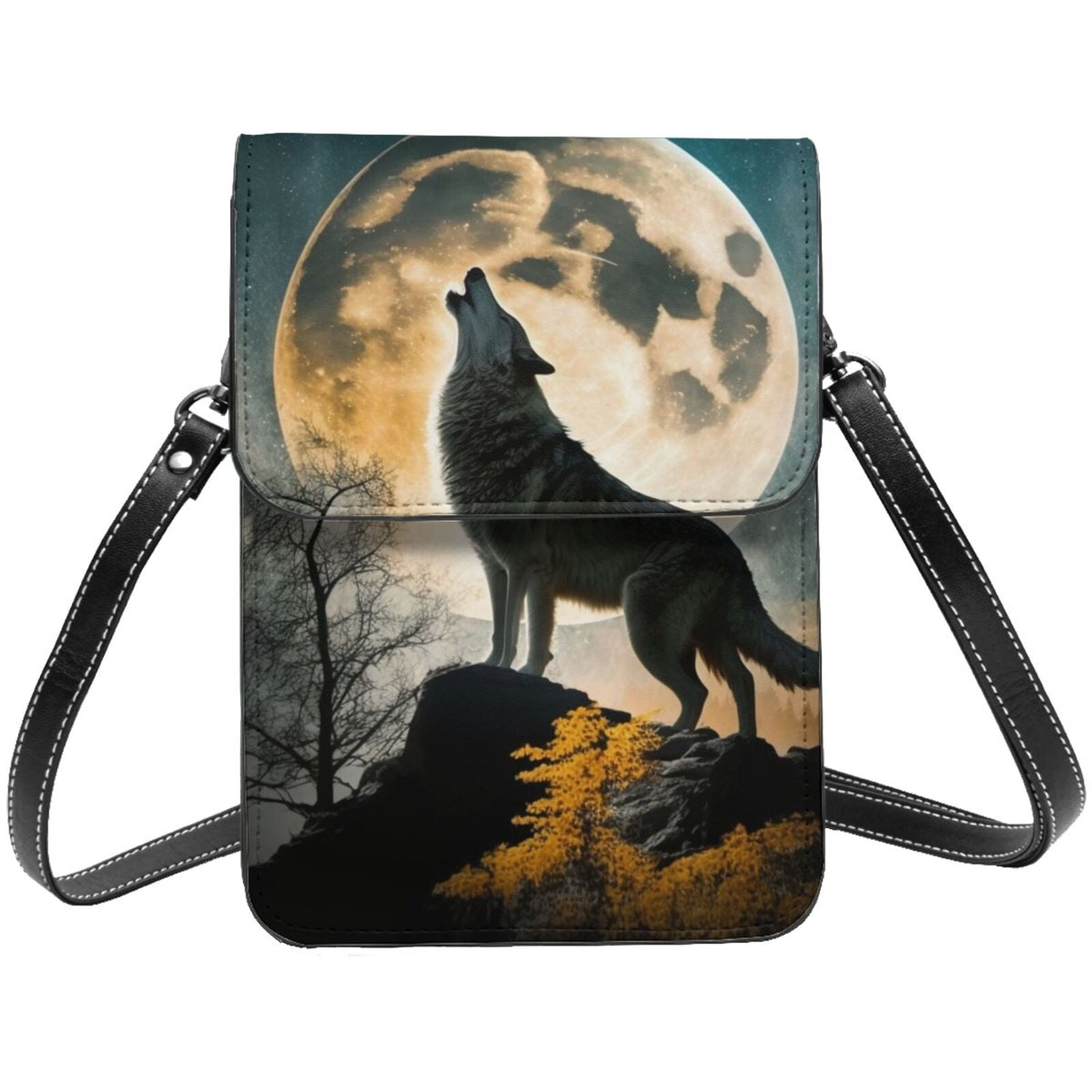Wolf Full Moon Howling Cell Phone Purse Small Crossbody Bag with Strap ...