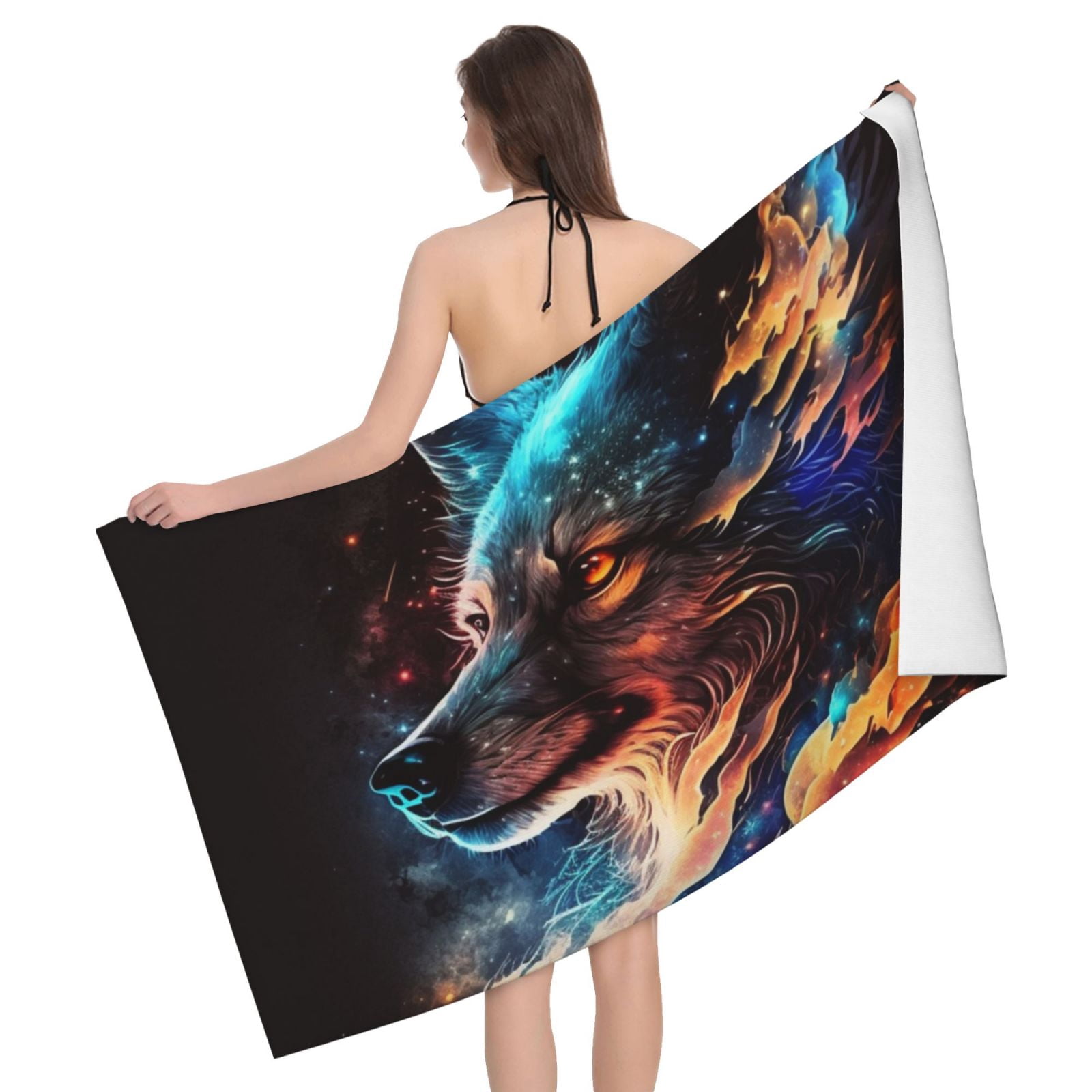 Wolf Galaxy Fire Space Beach Bath Towel Gym Spa Shower Towels Pool Soft ...