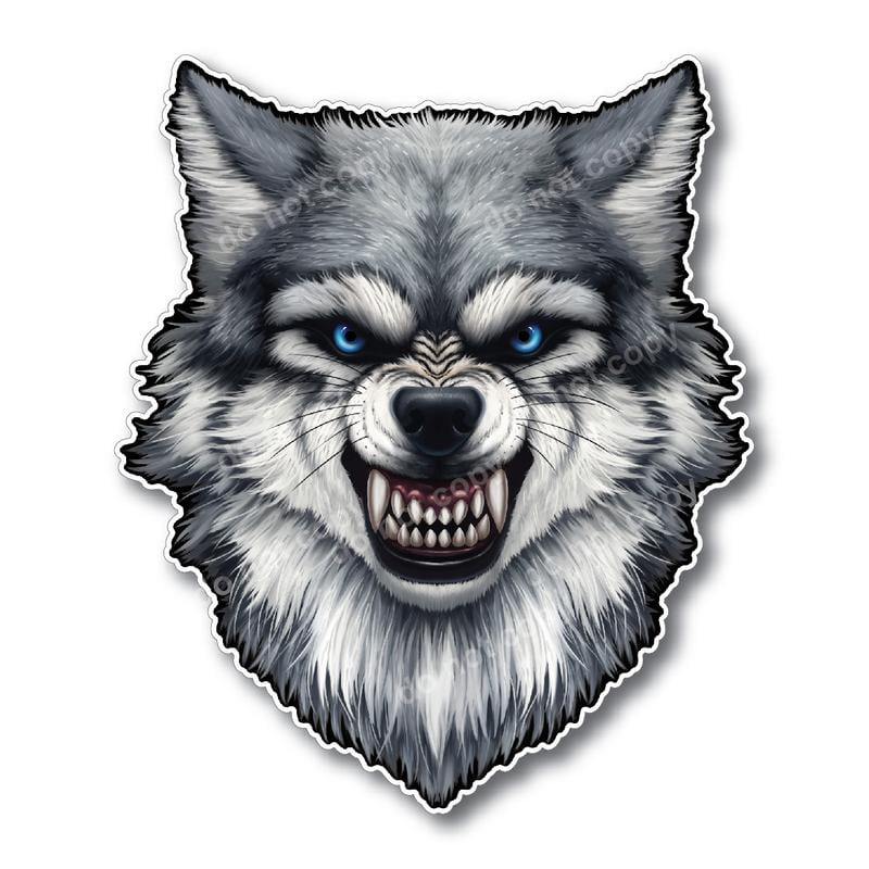 Wolf Growling with reflective eyes Graphic Vinyl Dog Sticker Decal for ...